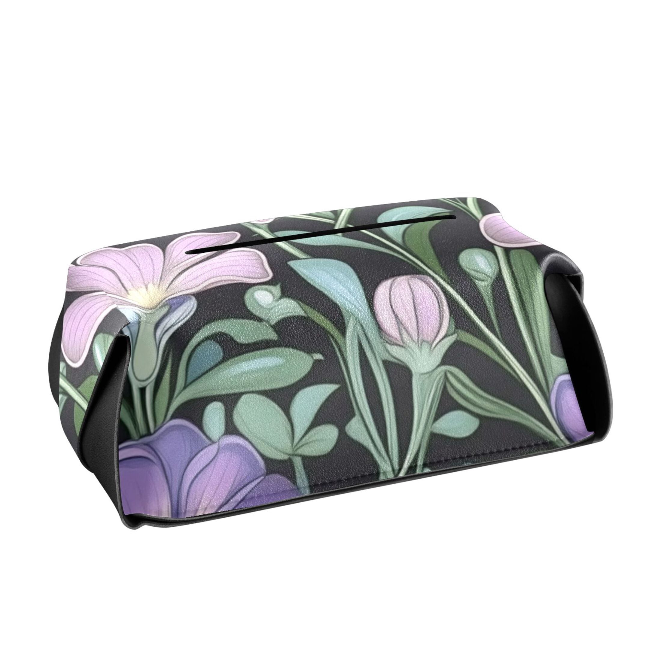 Purple and Pink Flowers Tissue Box Cover Leather Square Rectangle ...