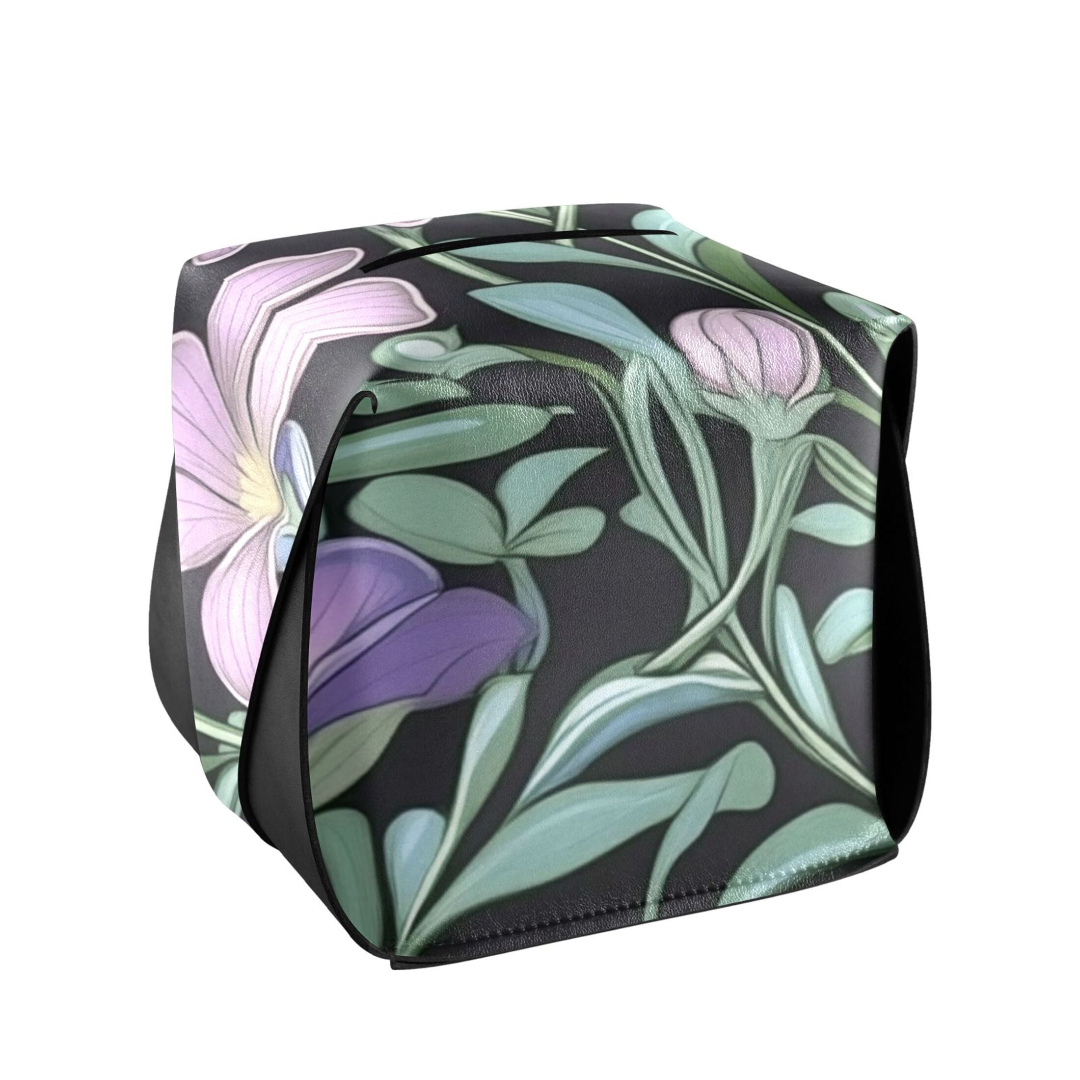 Purple and Pink Flowers Tissue Box Cover Leather Square Rectangle ...