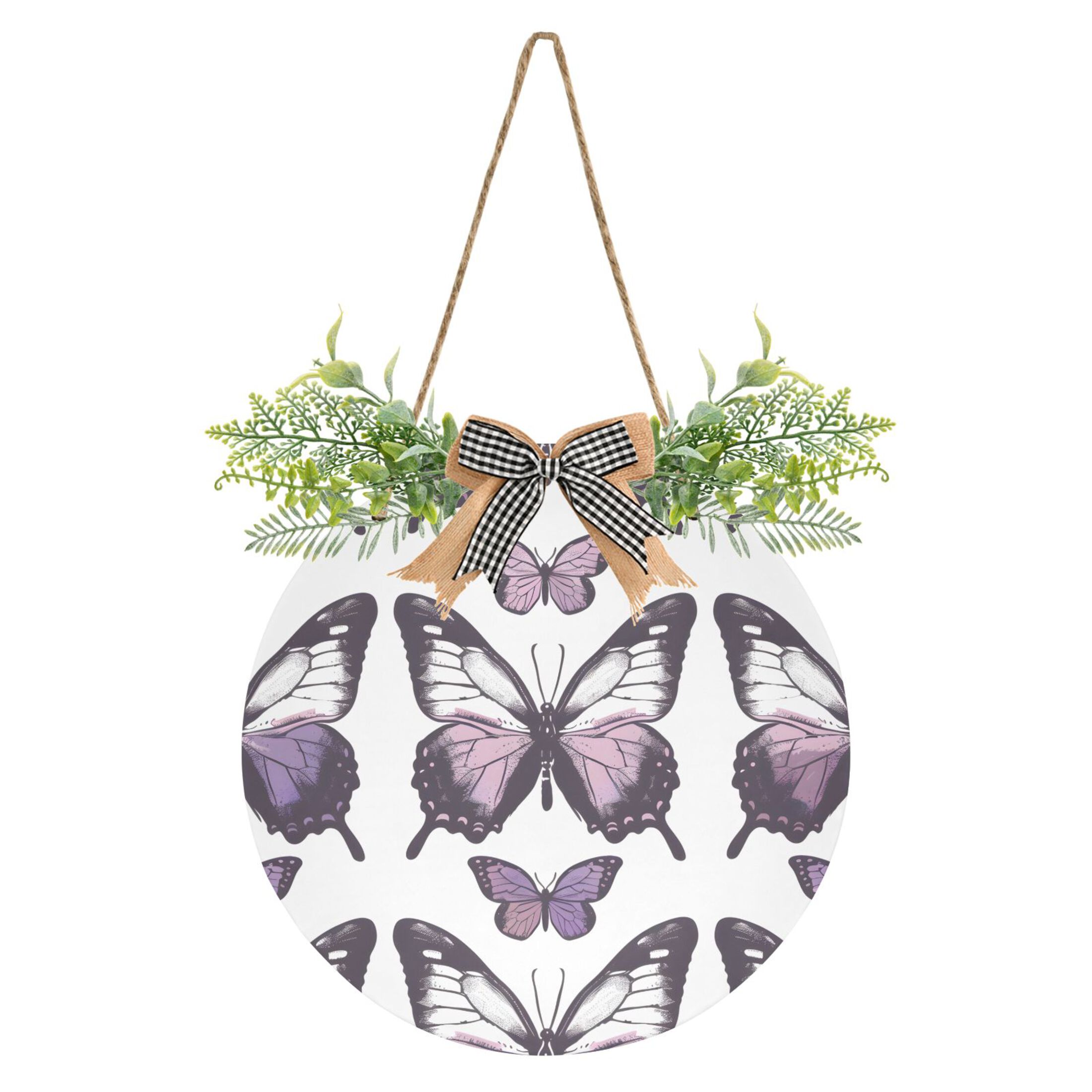 Purple and White Butterflies Welcome Front Door Sign Round 12 inch ...