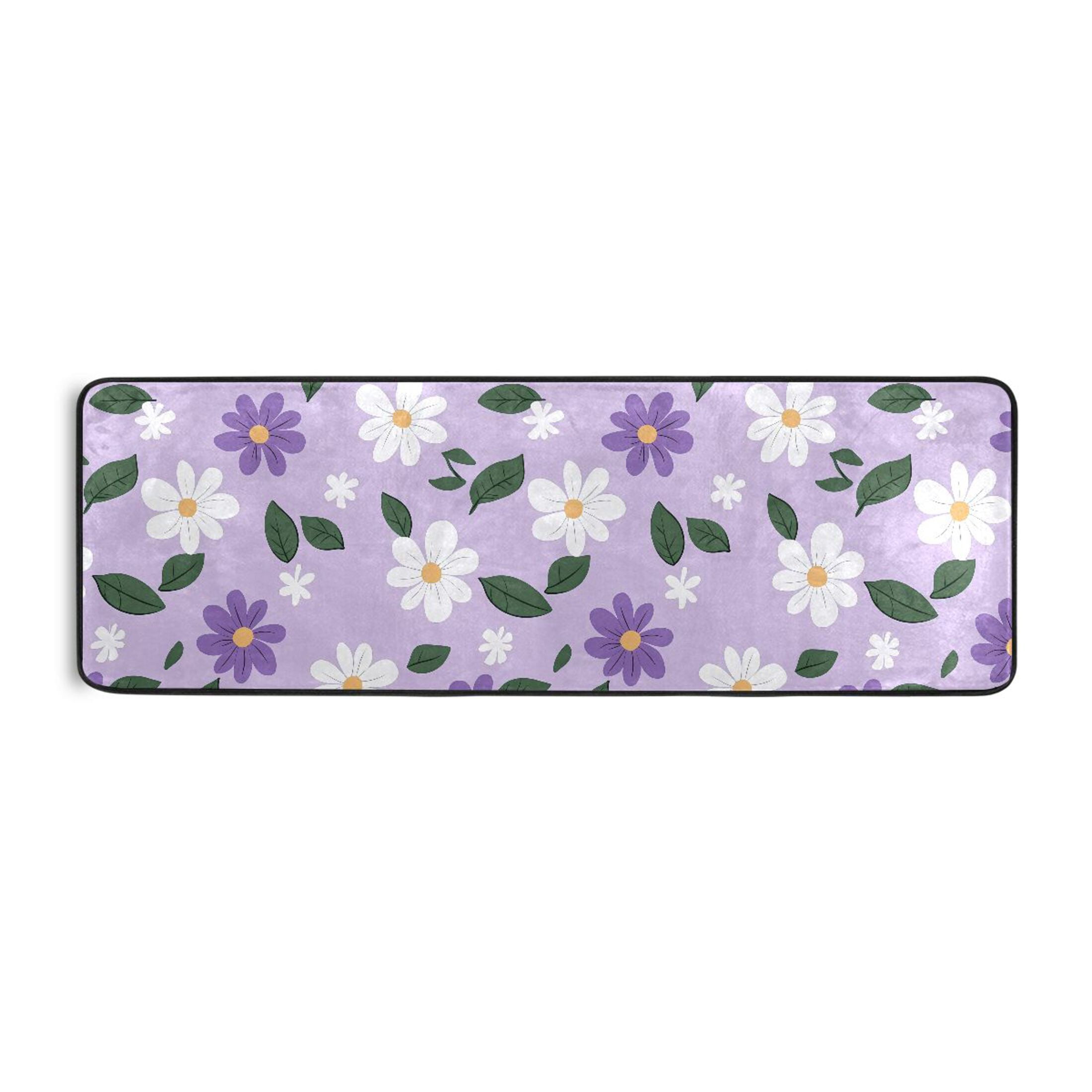 Purple and White Daisy Pattern Runner Rug 24x72 Inch Cushioned Non Slip ...
