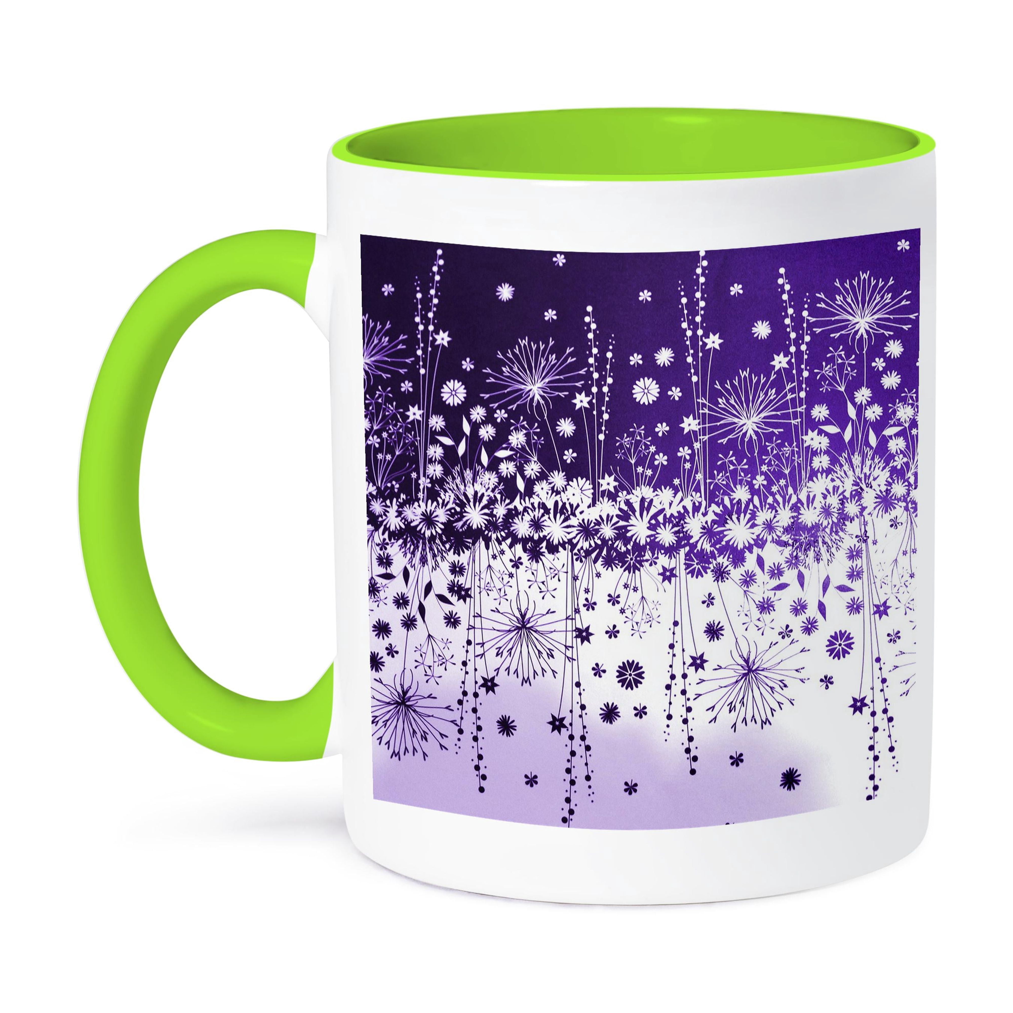 3dRose, Purple and White Floral, 11oz Two-Tone Green Mug - Walmart.com