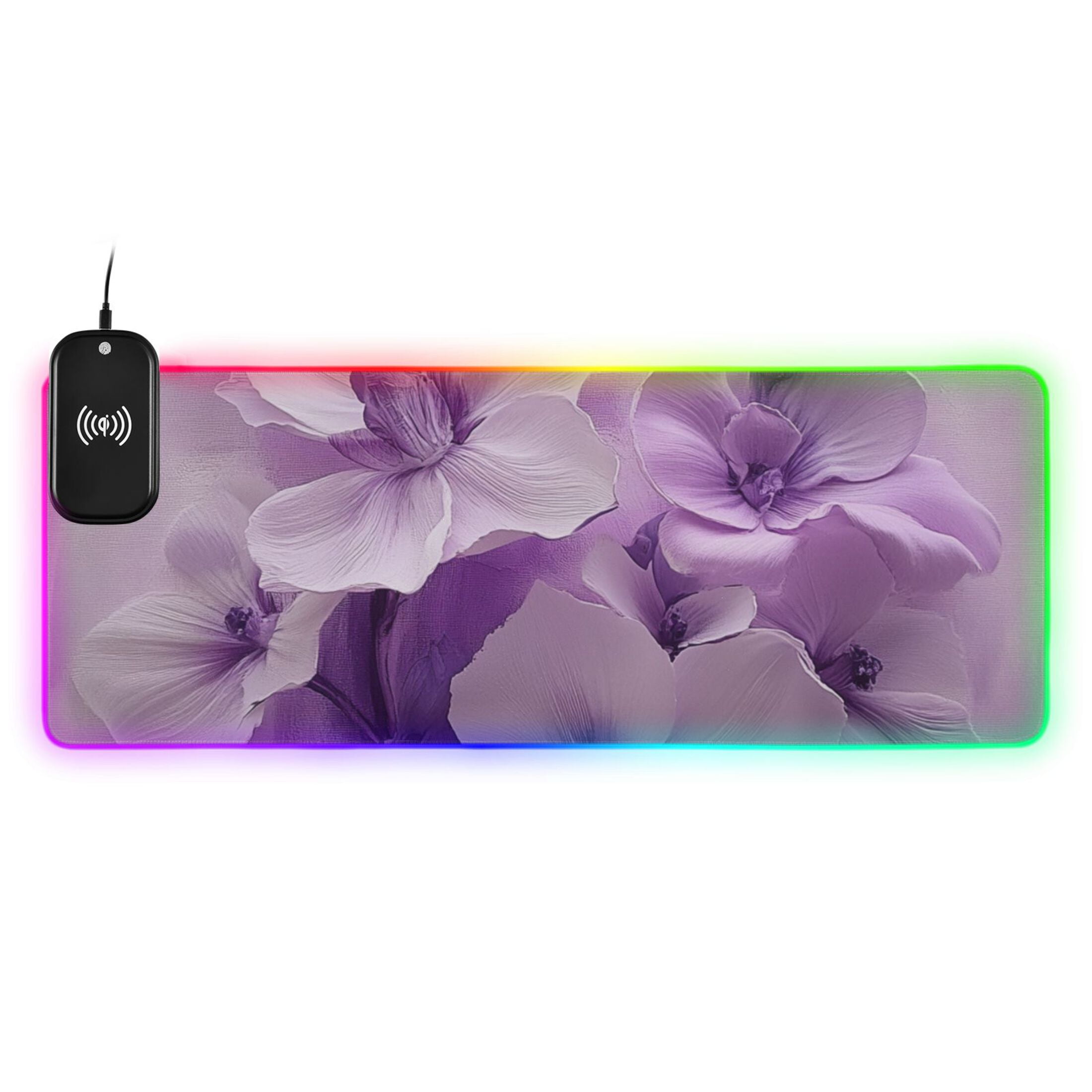 Purple and White Flowers Wireless Charging RGB Gaming Mouse Pad Large ...
