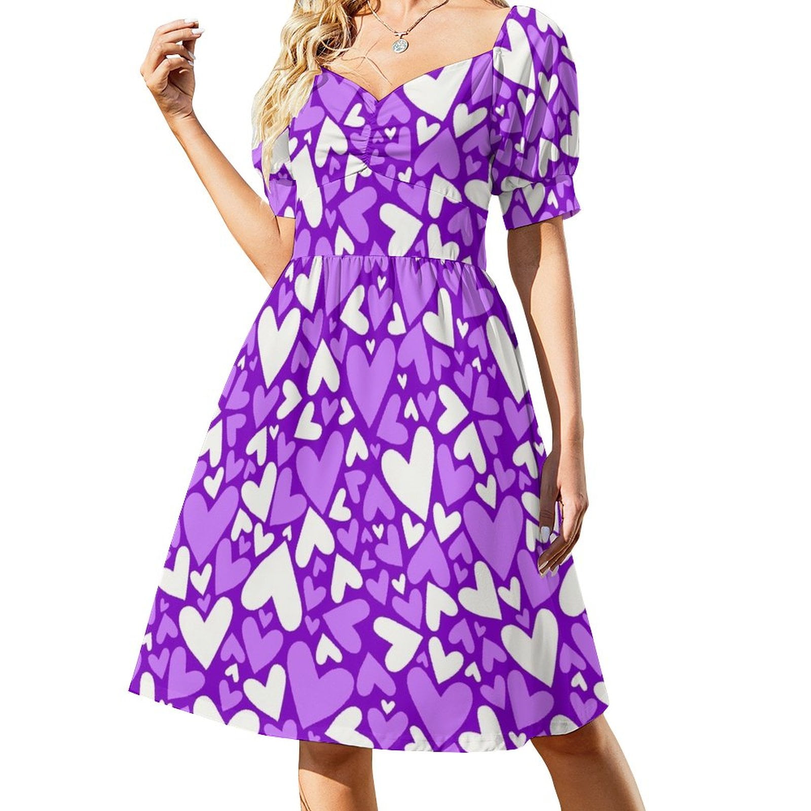 Purple and White Hearts pattern Sleeveless Dress clothes summer dress ...