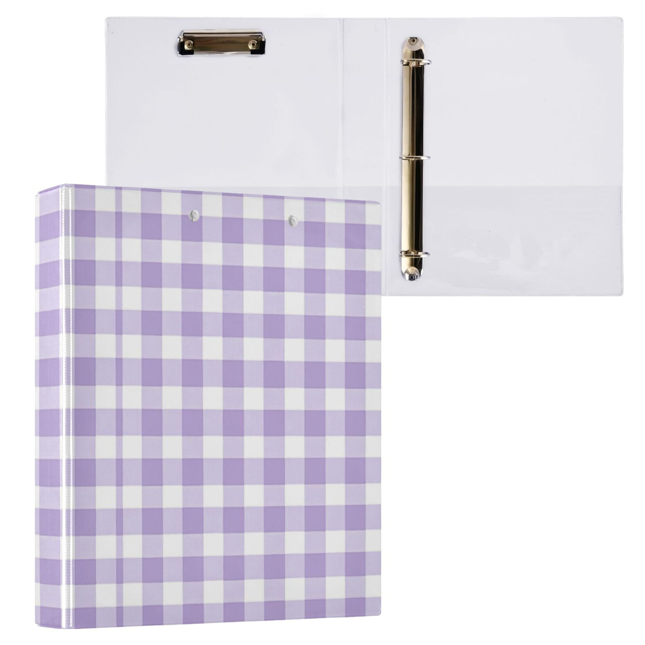 Purple and White Plaid 3 Ring Hardcover Binders 1.5in Round Rings for ...
