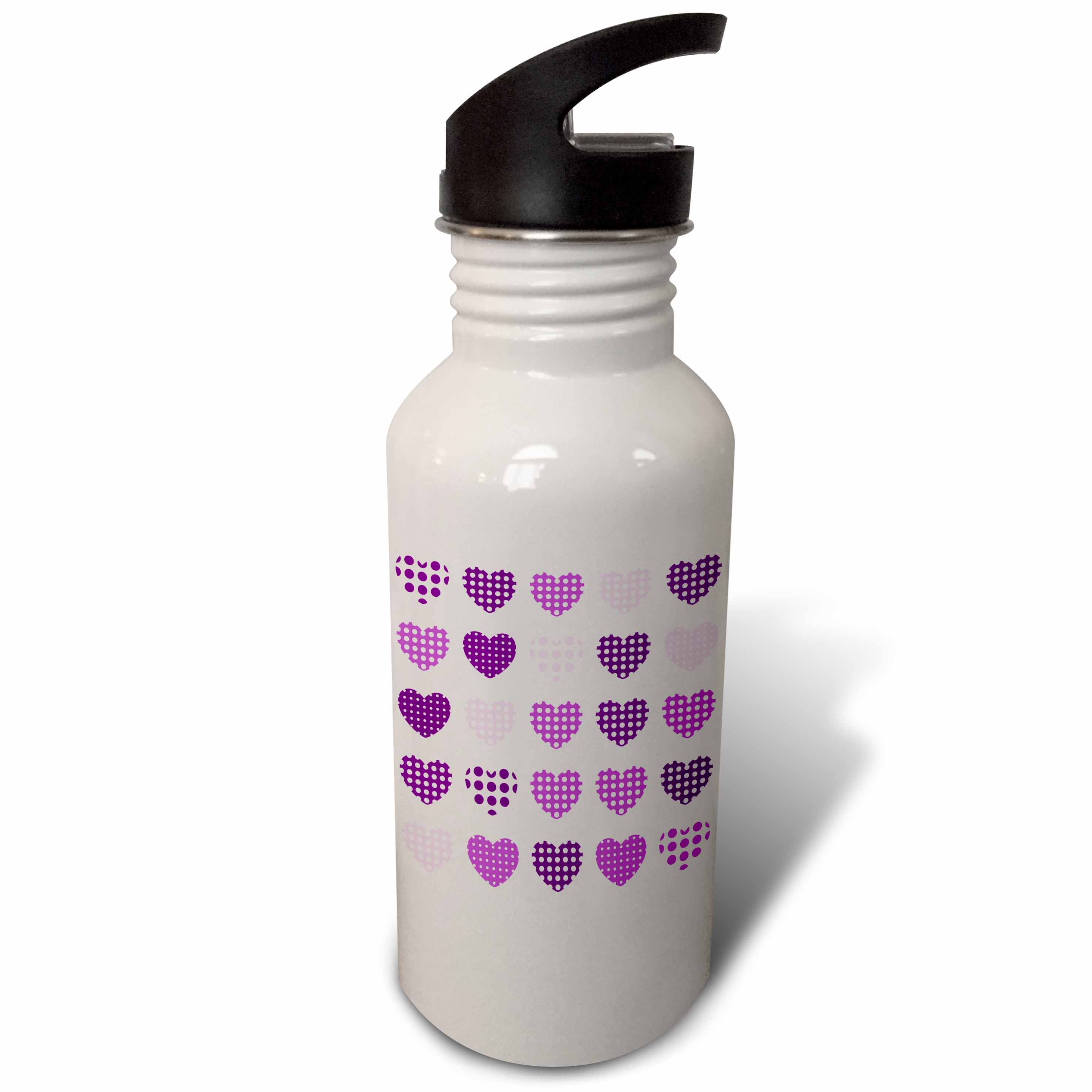 Purple and White Polka Dot Hearts In A Row 21 oz Sports Water Bottle wb ...