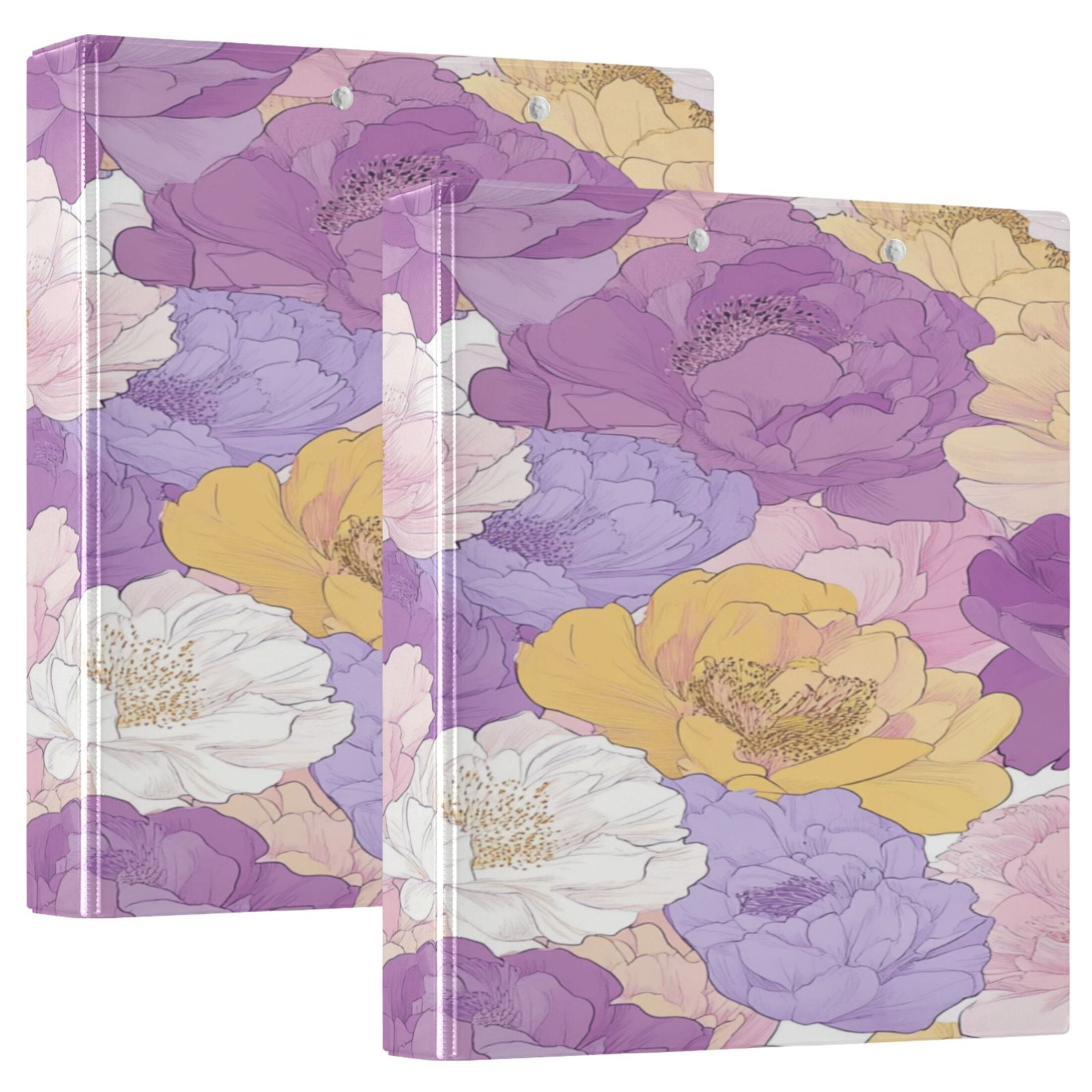 Purple and Yellow Peonies 3 Ring Hardcover Binders 1.5in Round Rings ...