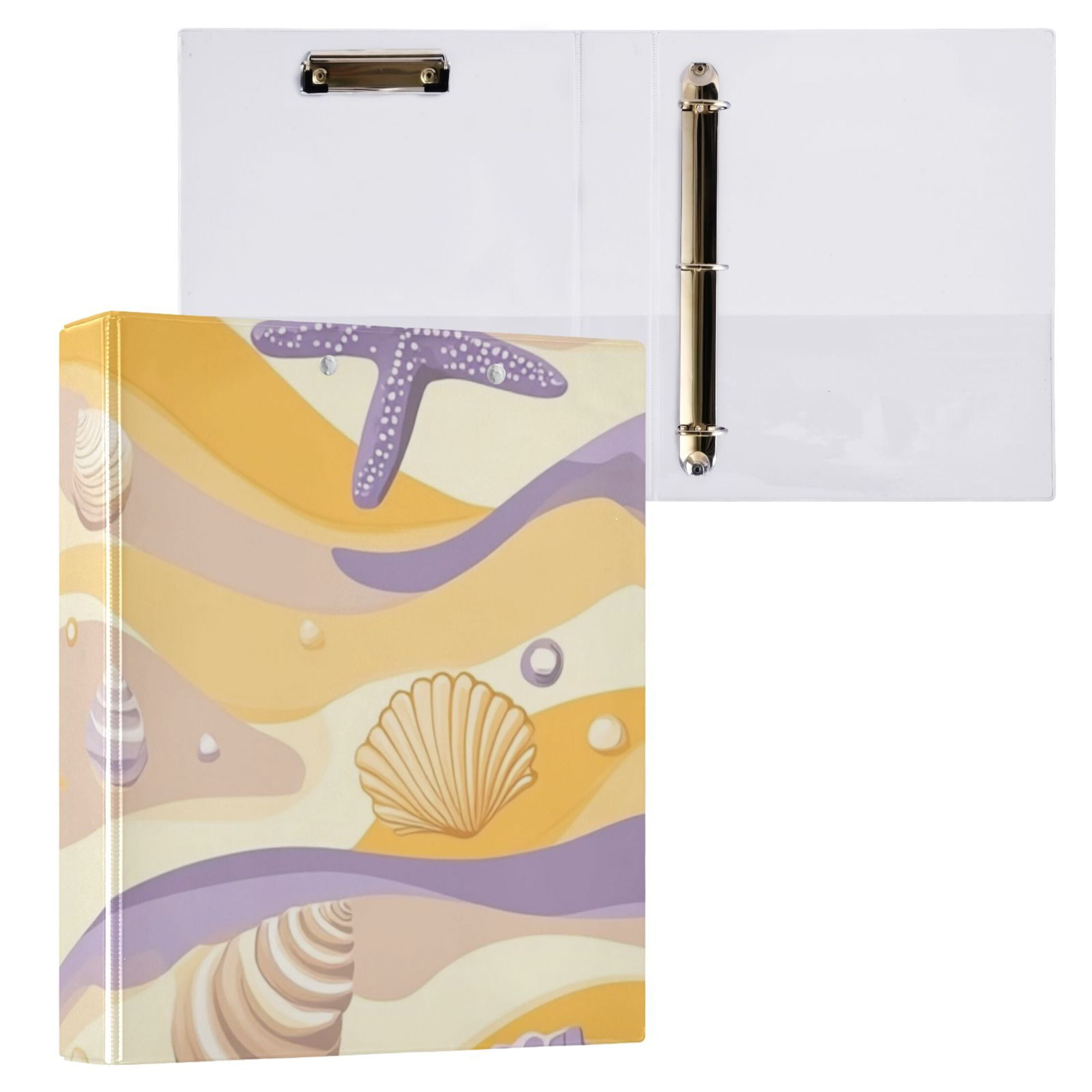 Purple and Yellow Shells Starfishes Round Ring Binder 3 Rings 1.5 ...