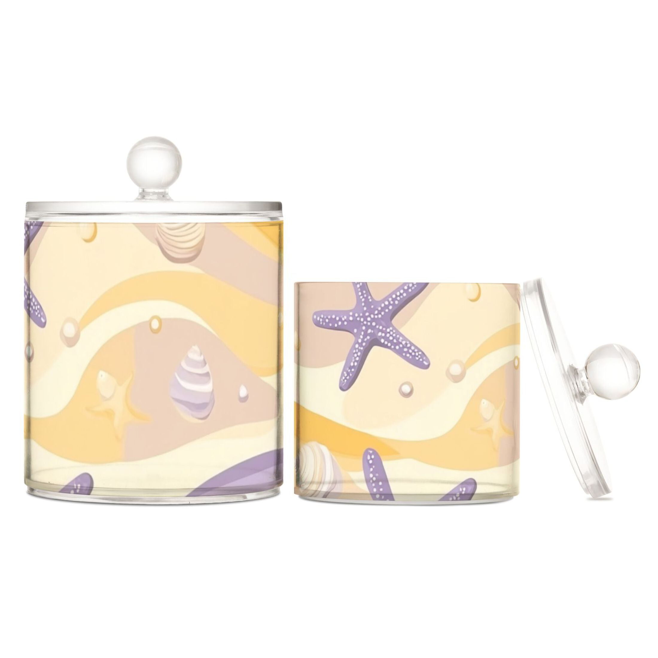 Purple and Yellow Shells Starfishes Translucent Plastic Cans Storage ...