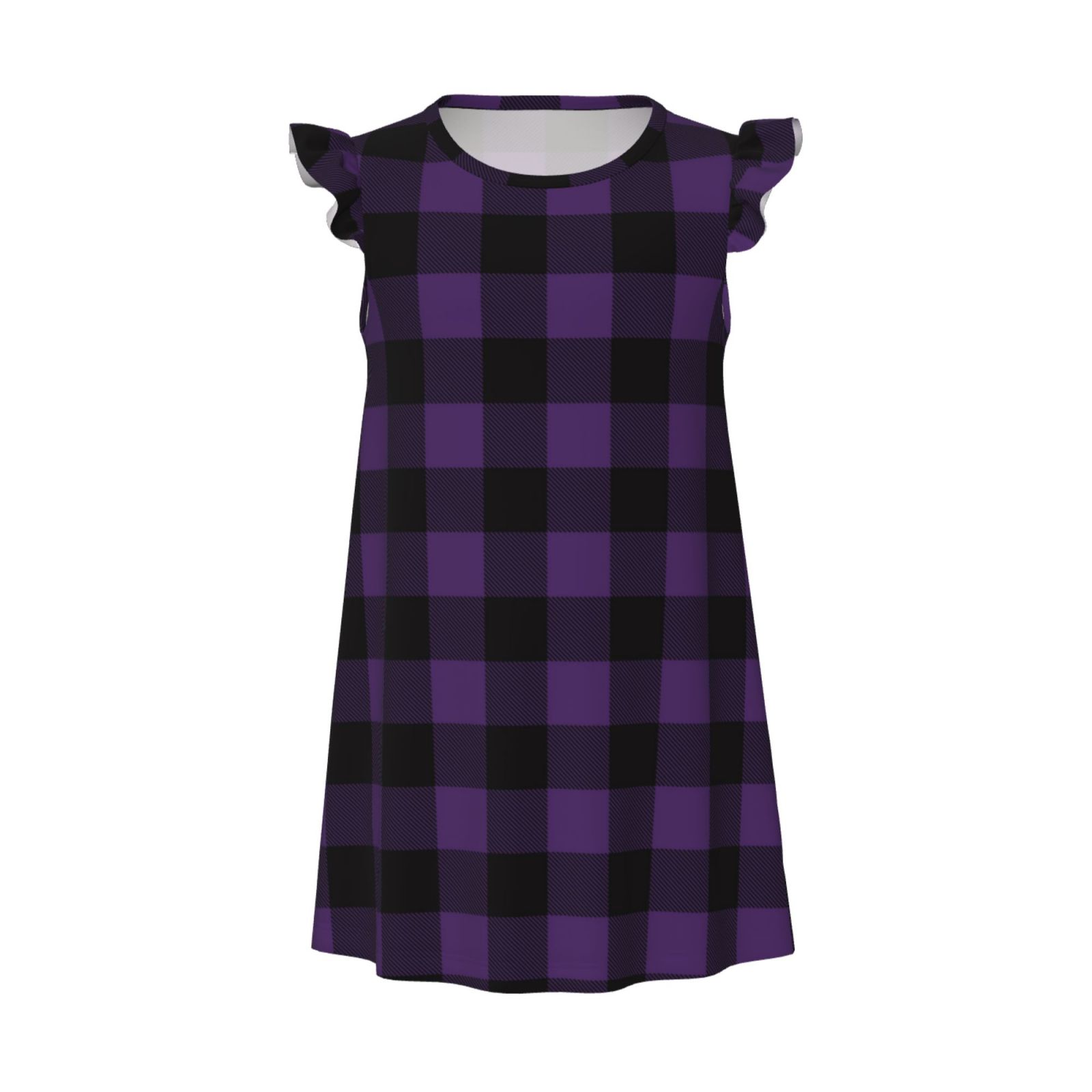 Purple black plaid Girls Nightgown, Flutter Short Sleeves Night Dress ...