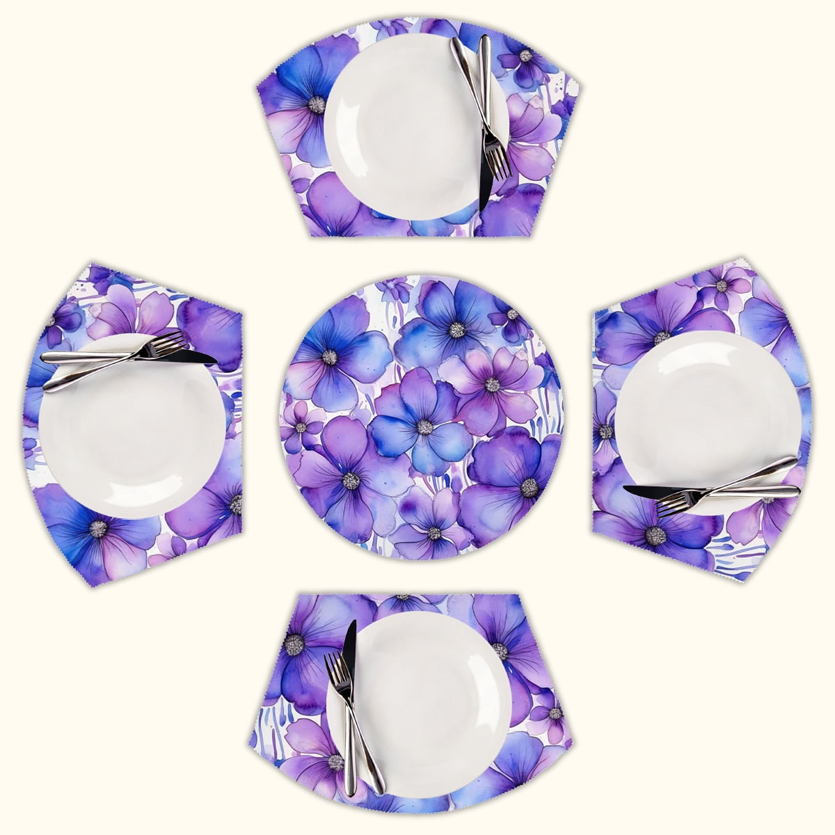 Purple flowers beautiful Round Table Placemats Set Of 5 Wedge Table ...