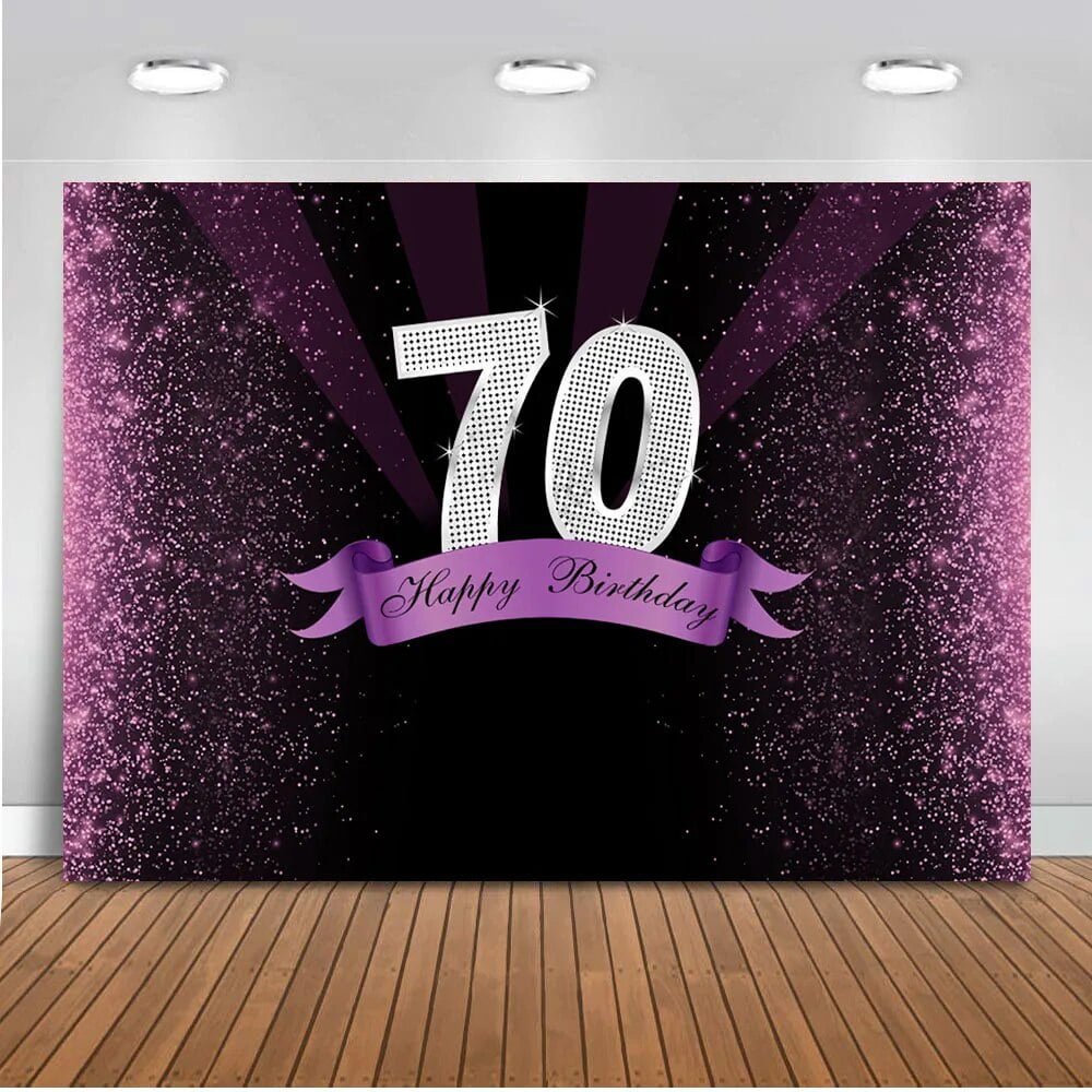 Purple glitter 70th happy birthday theme party backdrop for photography ...