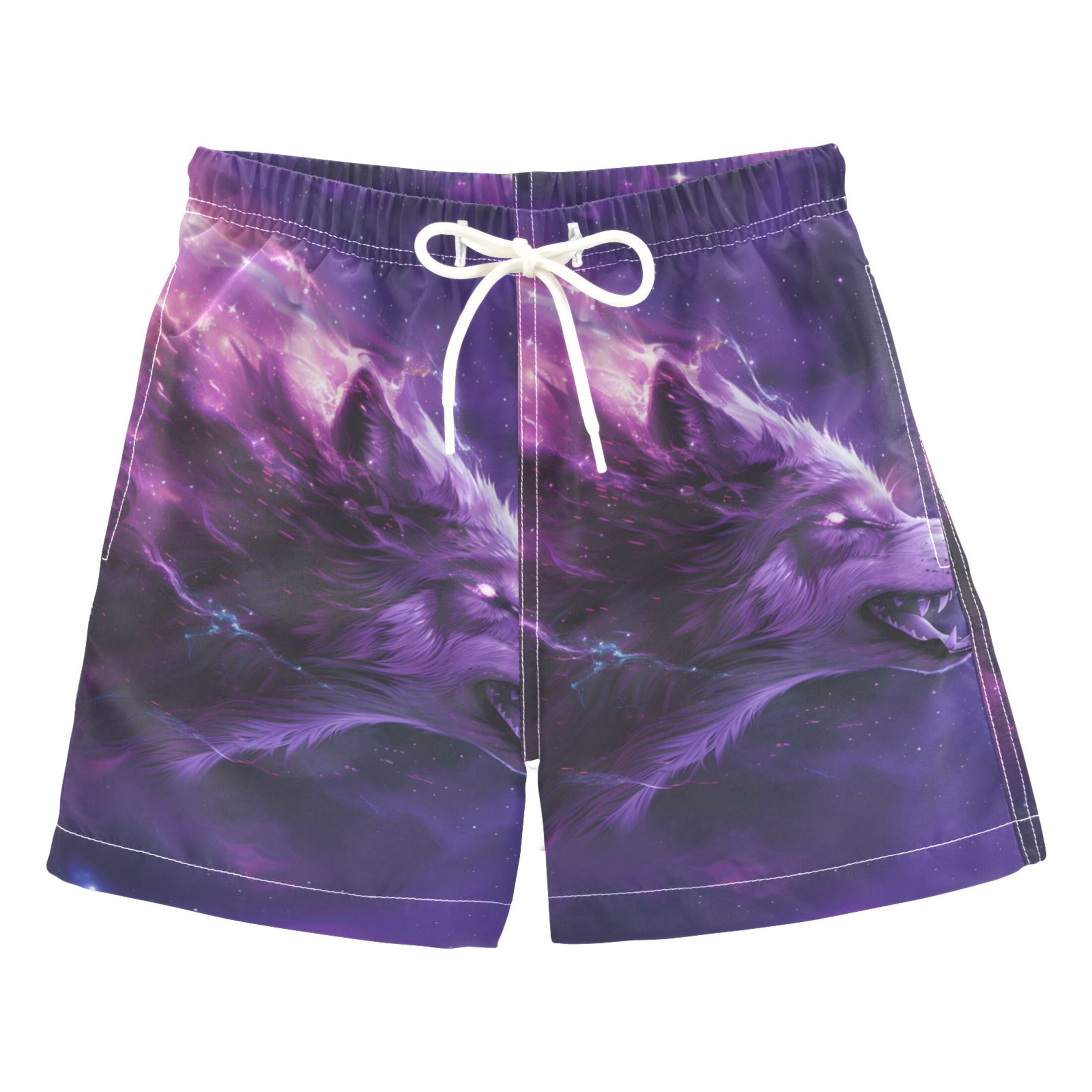 Purple-nebula-made Mighty Wolf Boys' Swim Trunks Board Shorts Beach ...