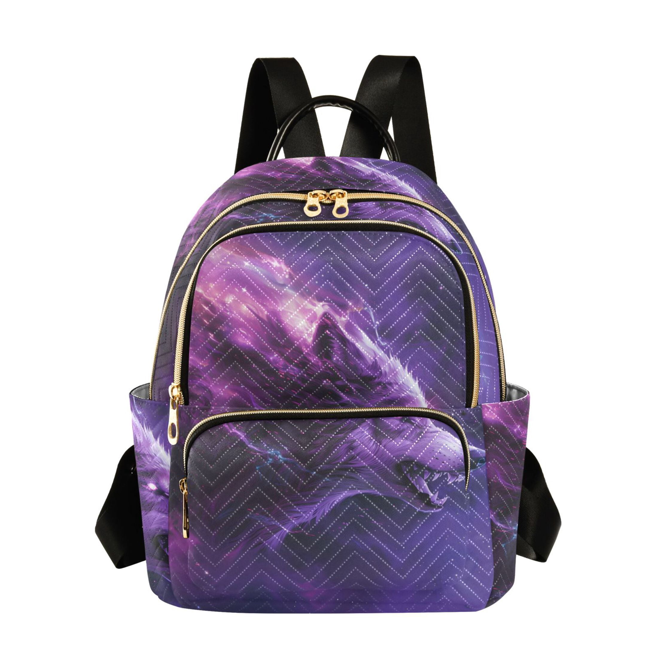 Purple-nebula-made Mighty Wolf Quilted Backpack Fashion Daypack ...