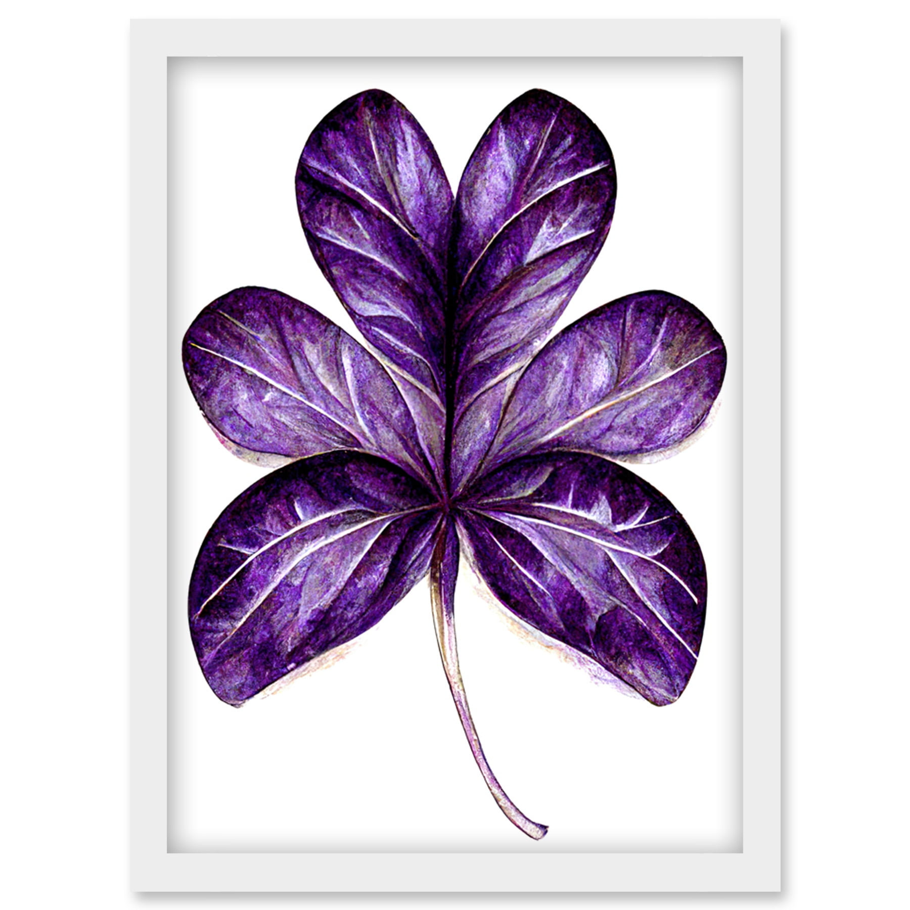 Purple on White Six Clover Modern Simple Leaf Illustration Artwork ...
