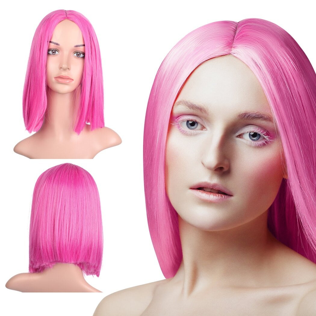 Purple-red Short Straight Bob Wig, Center Parting Short Bob Wig, 12.6 ...