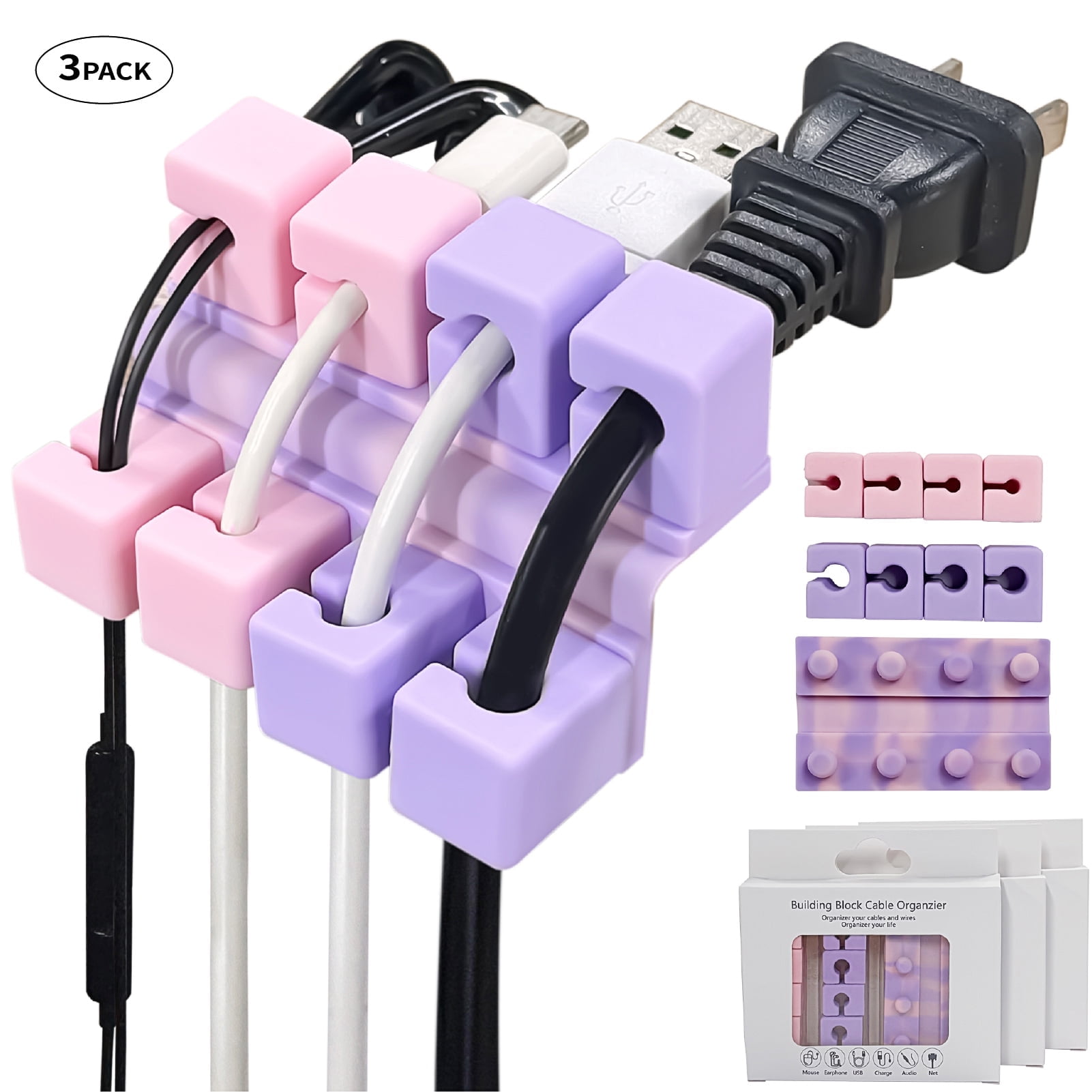3-Pack Purple Silicone Cable Clips ,Cord Keeper with Flexible Base ...