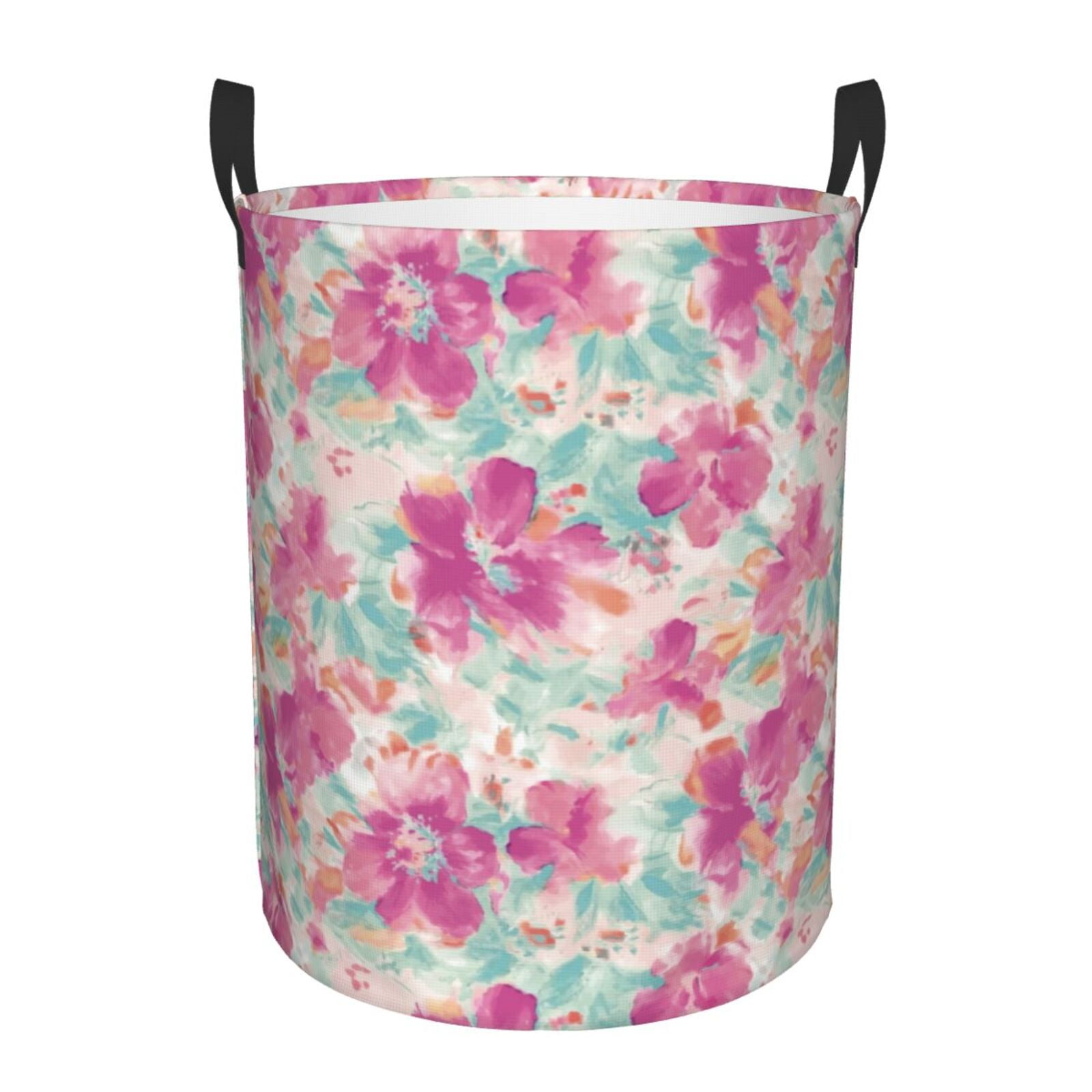 Purple watercolor flowers Laundry Basket with Handles - Freestanding ...