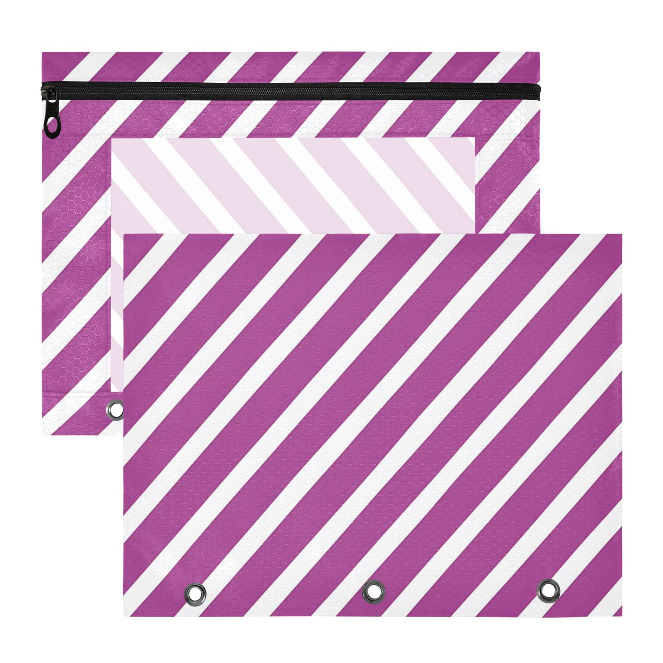 Purple-white Diagonal Stripes 3-Ring Binder Pouches A4 Size Zipper ...