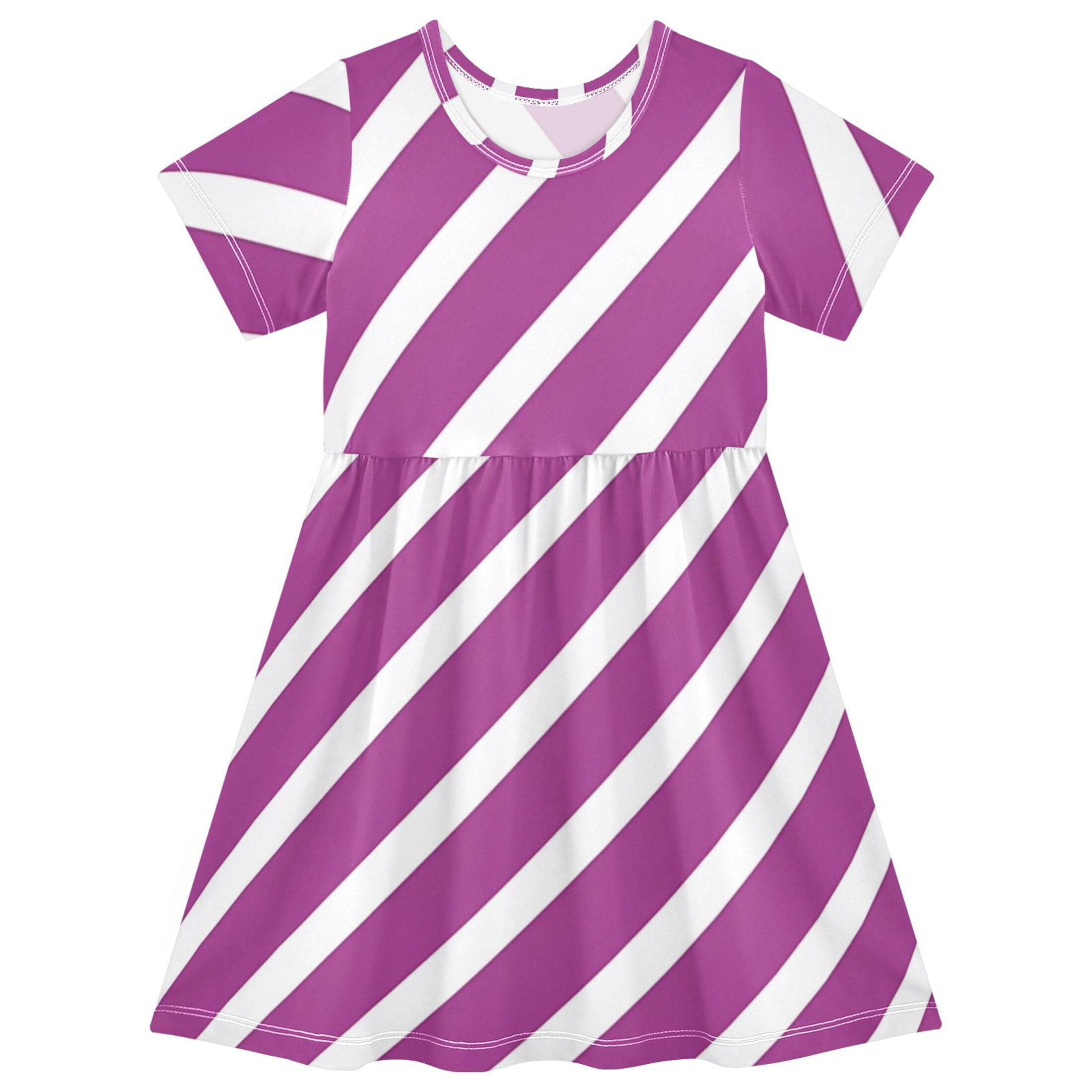 Purple-white Diagonal Stripes Girls' Short Sleeve Dress A-Line One ...