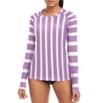 Purple-white Narrow Stripes Women's Rash Guard Shirts UPF 50+ Sun ...
