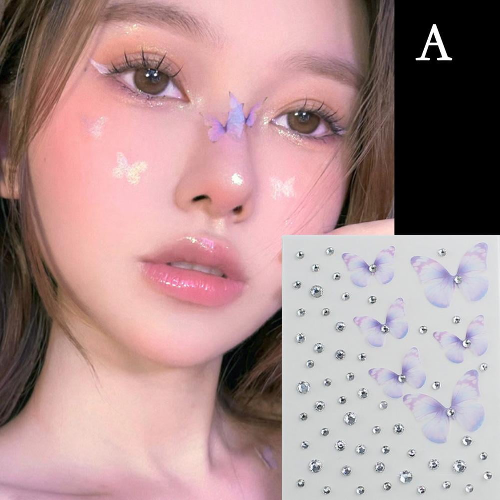 Purple and white No. 4 (A)$ Butterfly tear diamond face stickers ...