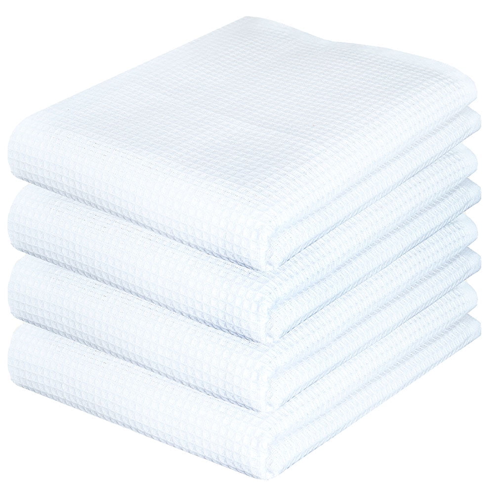 PurpleEssences 4 Pack Cotton Waffle Solid Kitchen Towels, 15x25 inches ...