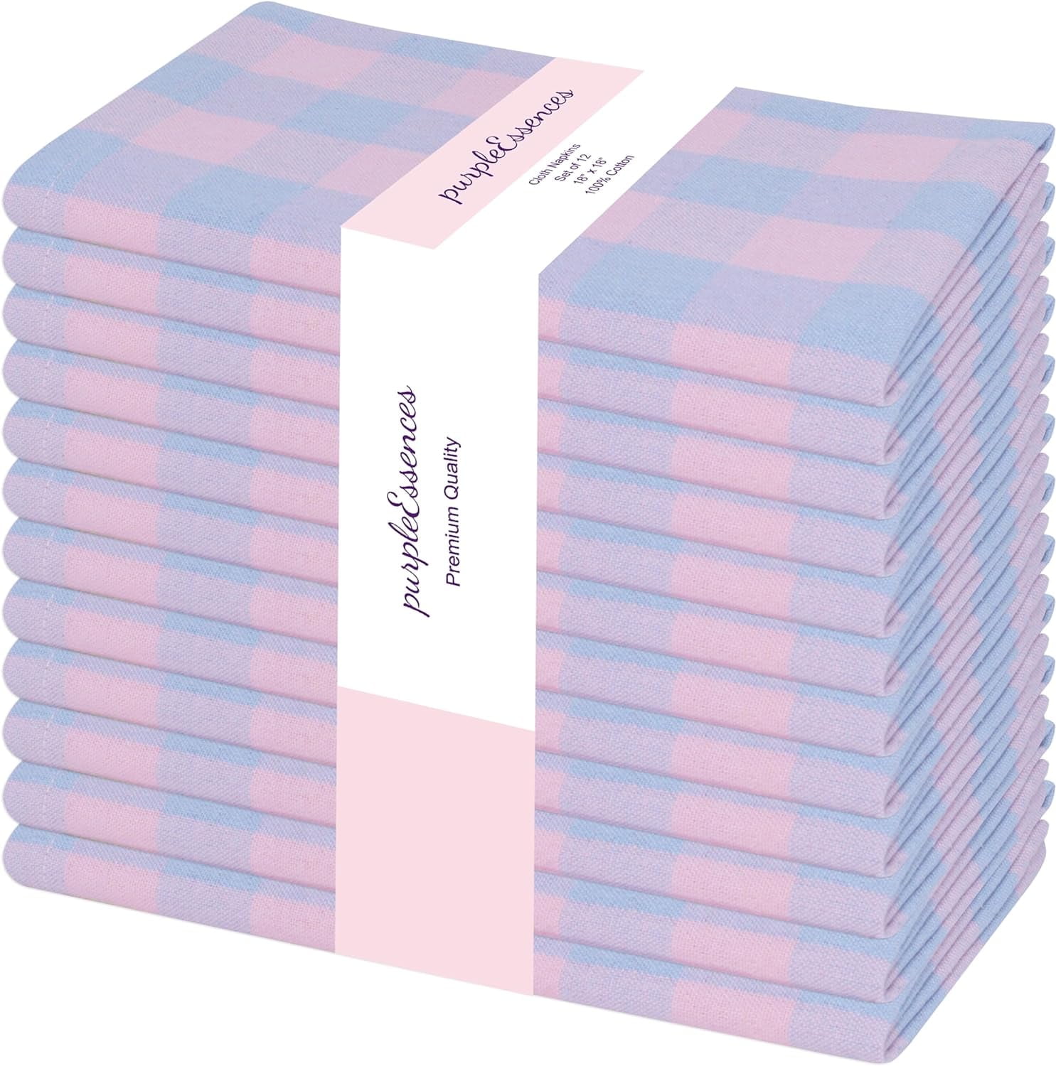 PurpleEssences Gingham Plaid Cloth Napkins Set of 12 100% Cotton Soft ...