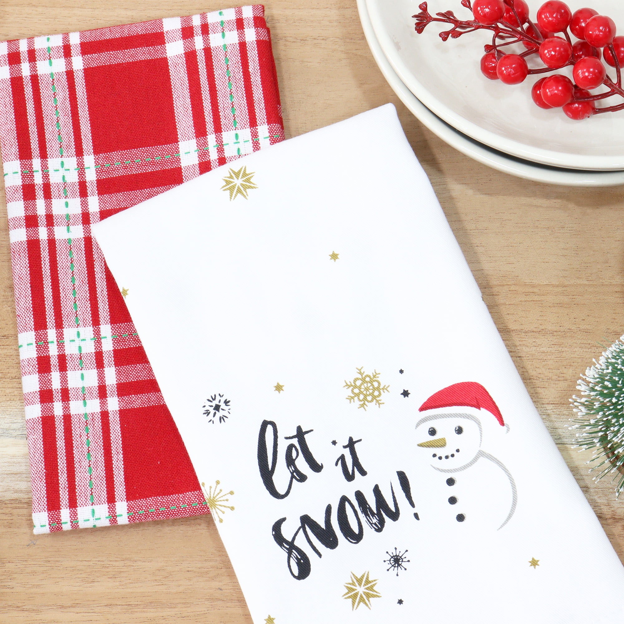 PurpleEssences Christmas Kitchen Towel Set of 2 - 100% Cotton 16 x 28 ...