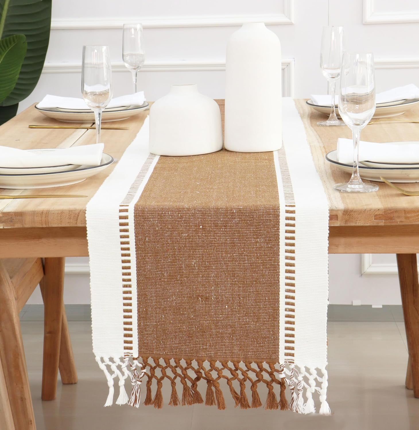 PurpleEssences Dobby Stripe Woven Table Runner Ribbed Fall Thanksgiving ...