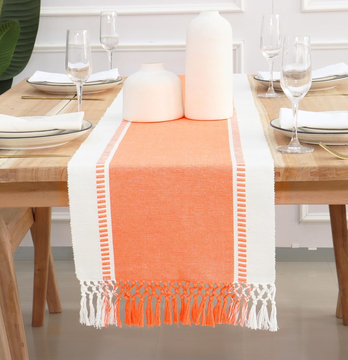 PurpleEssences Dobby Stripe Woven Table Runner Ribbed - 14x72 (14x77.5 ...
