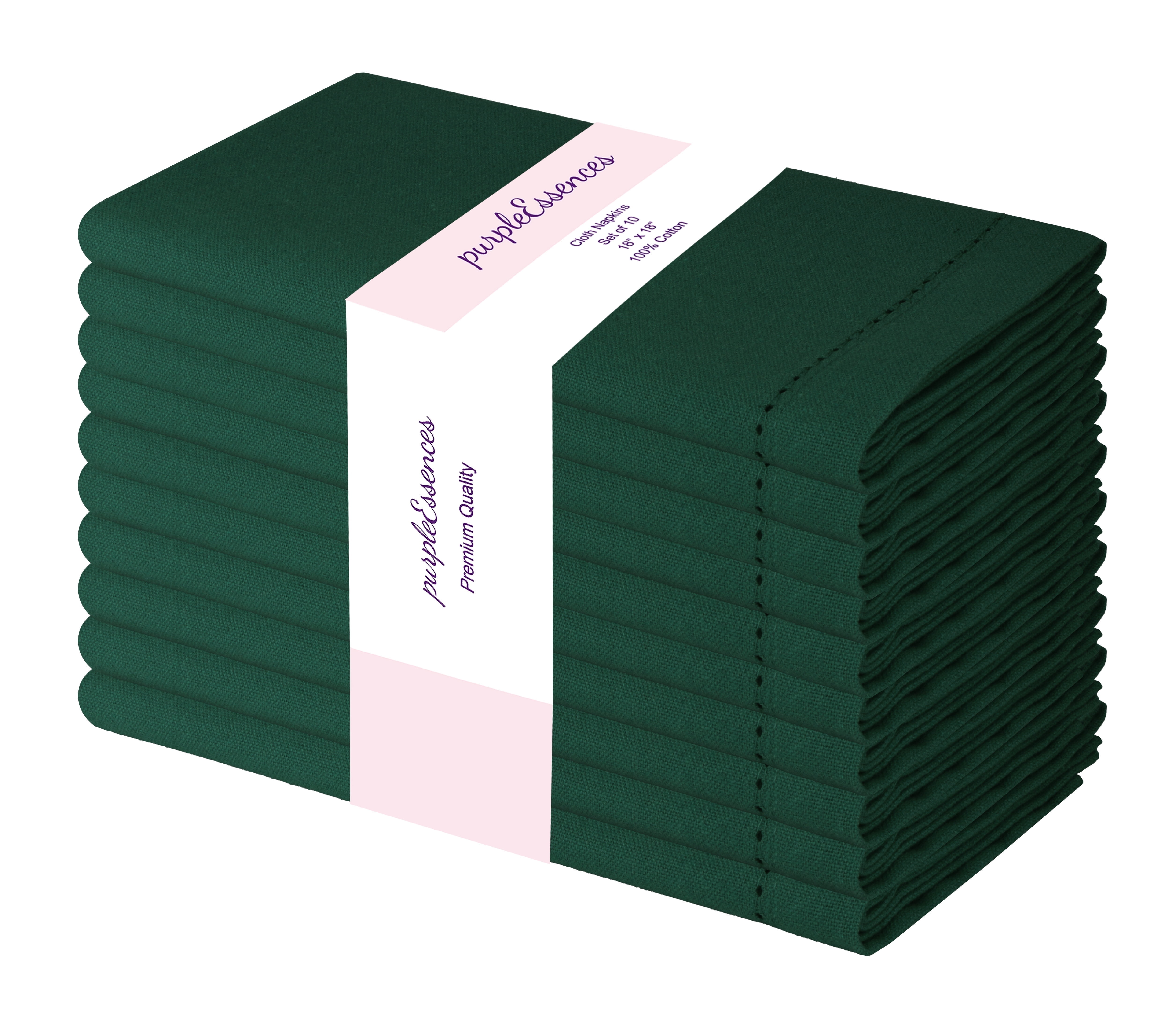 PurpleEssences Hemstitch Cloth Napkins Set of 10, 18x18 Inch, Dinner ...
