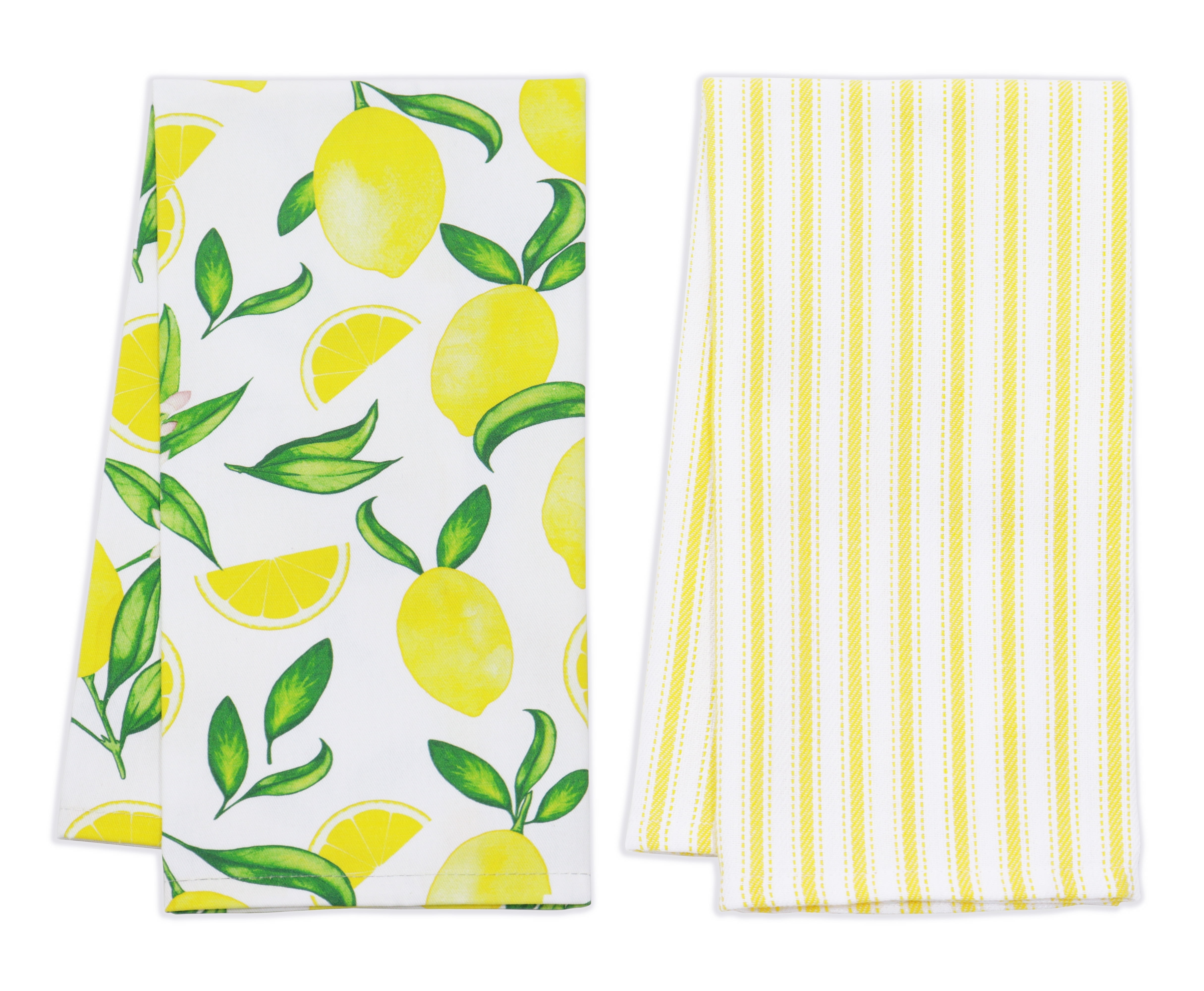 PurpleEssences Lemon Striped Kitchen Towels, Pack of 2, 16 x 26 Inch ...