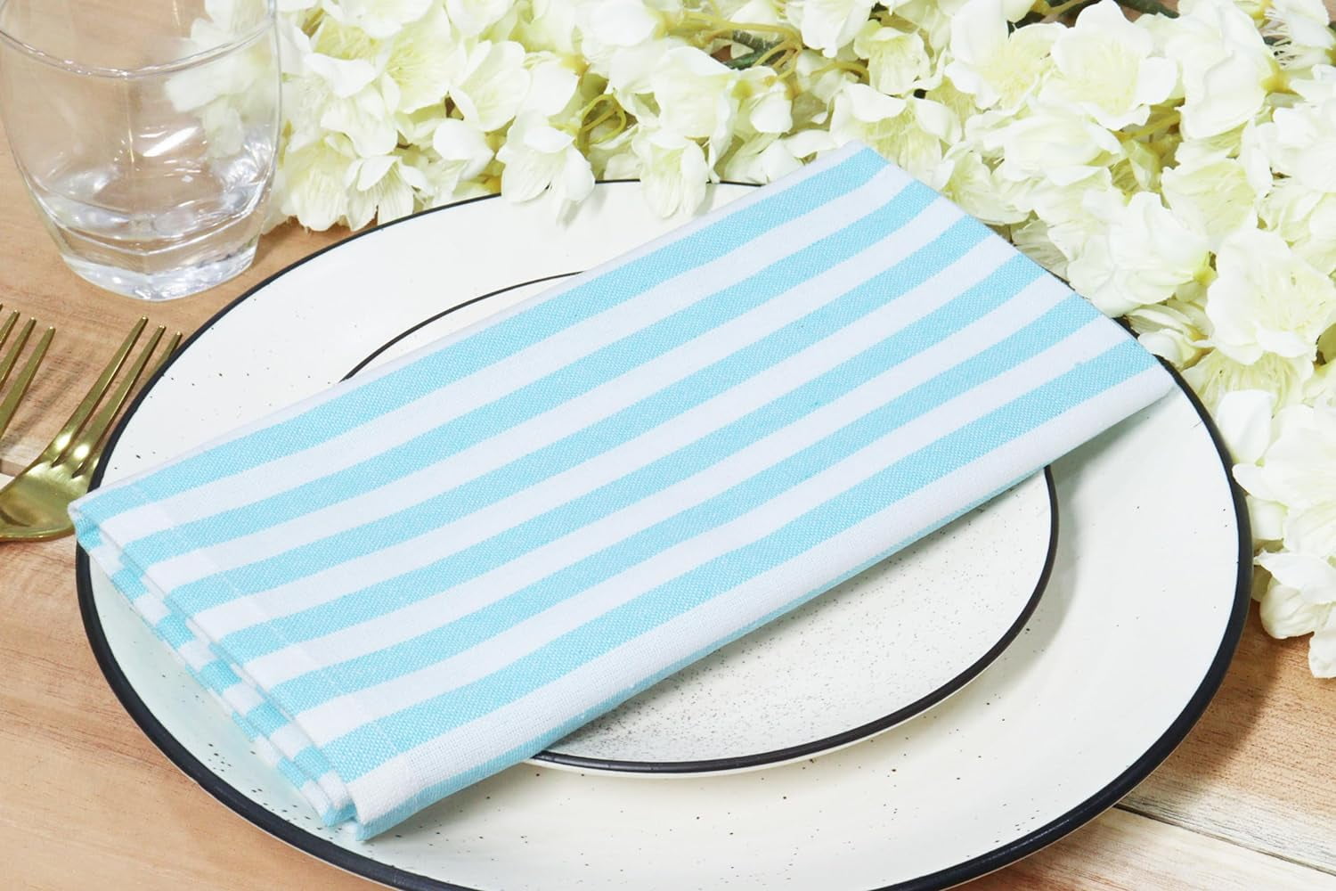 PurpleEssences Set of 12 Stripe Cloth Napkins 100% Cotton, Washable ...