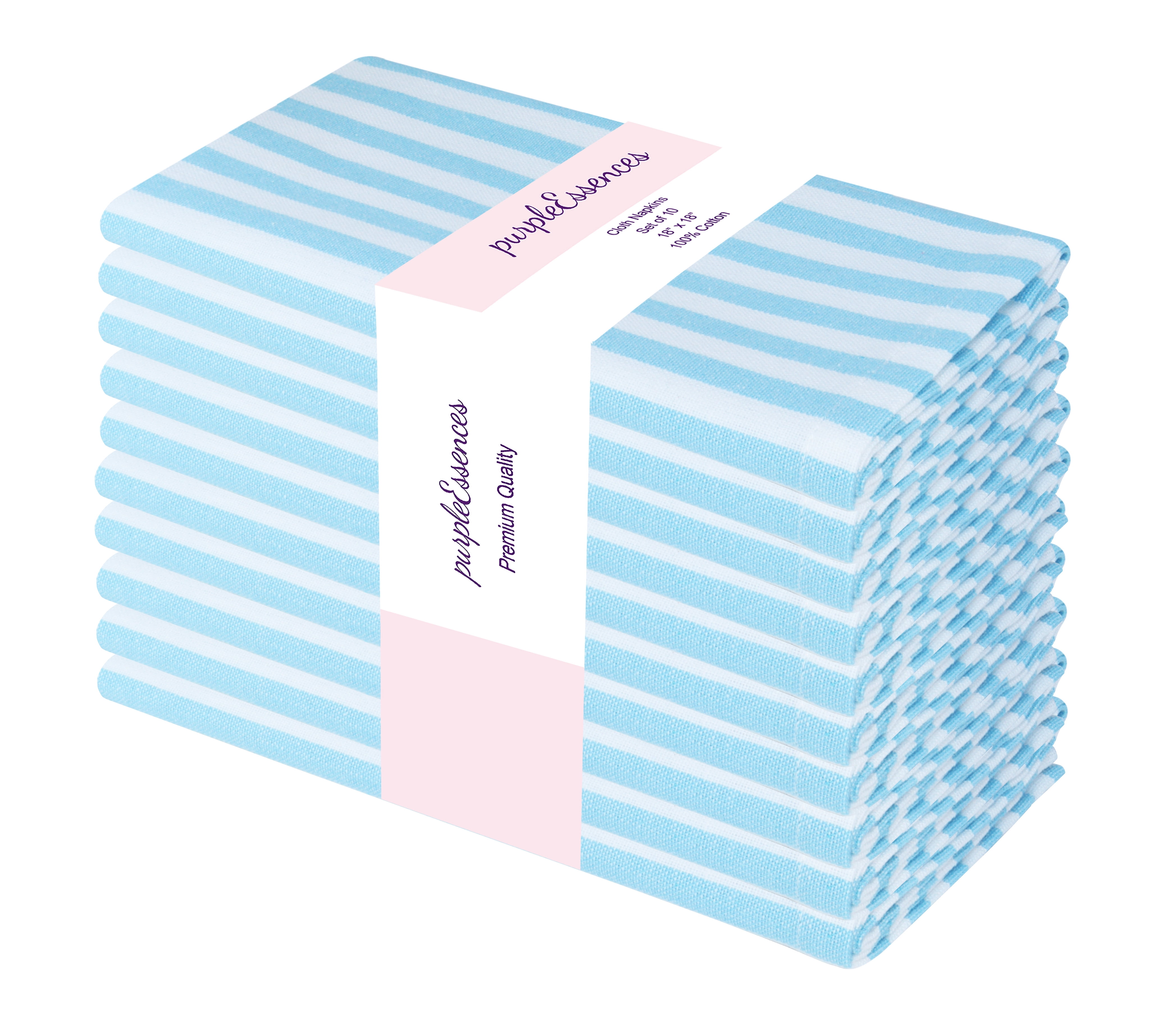 PurpleEssences Stripe Cloth Napkins Set of 10 (18x18 inches)- Aqua Blue ...