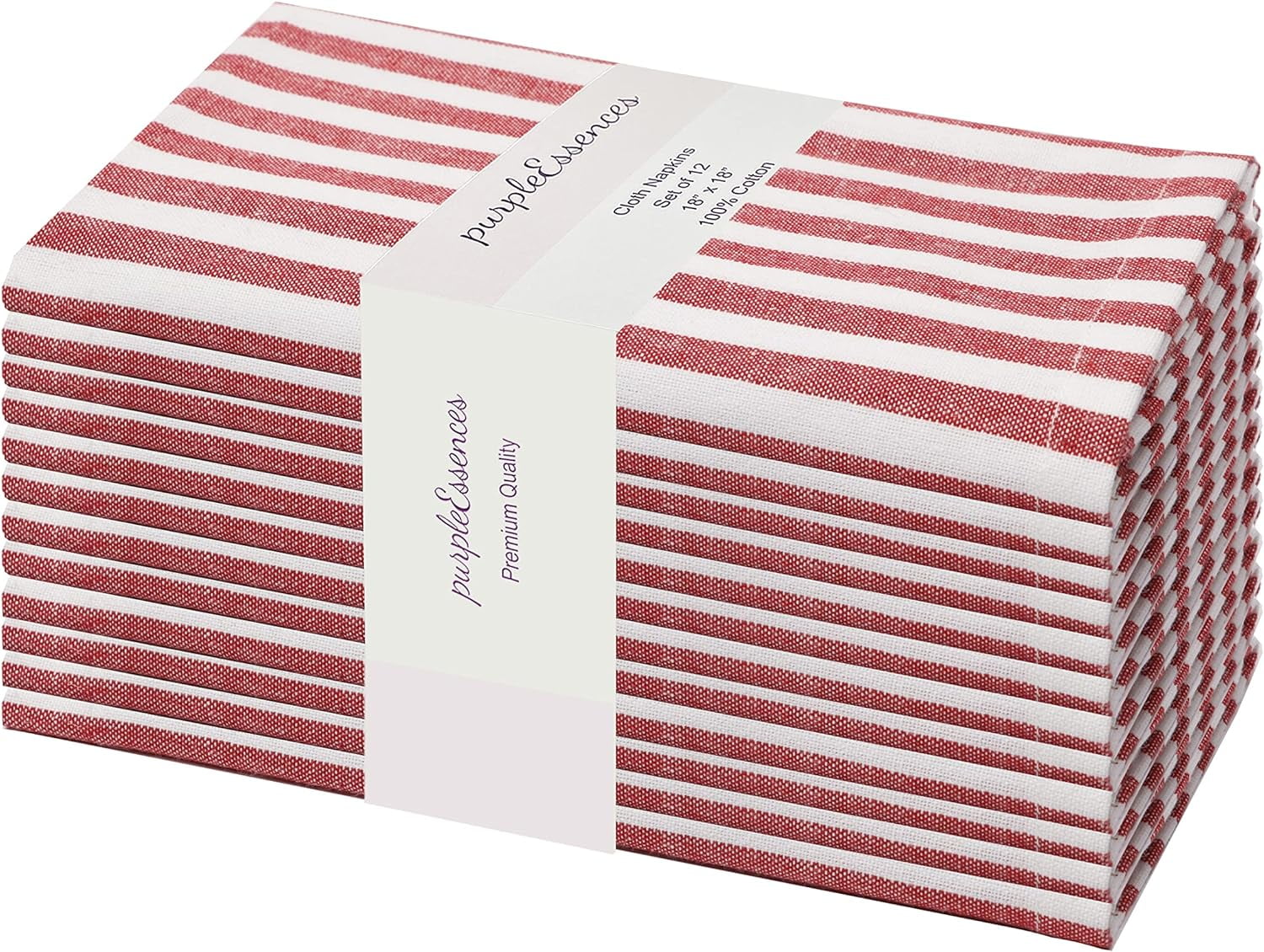 PurpleEssences Set of 12 Stripe Cloth Napkins 100% Cotton, Washable ...