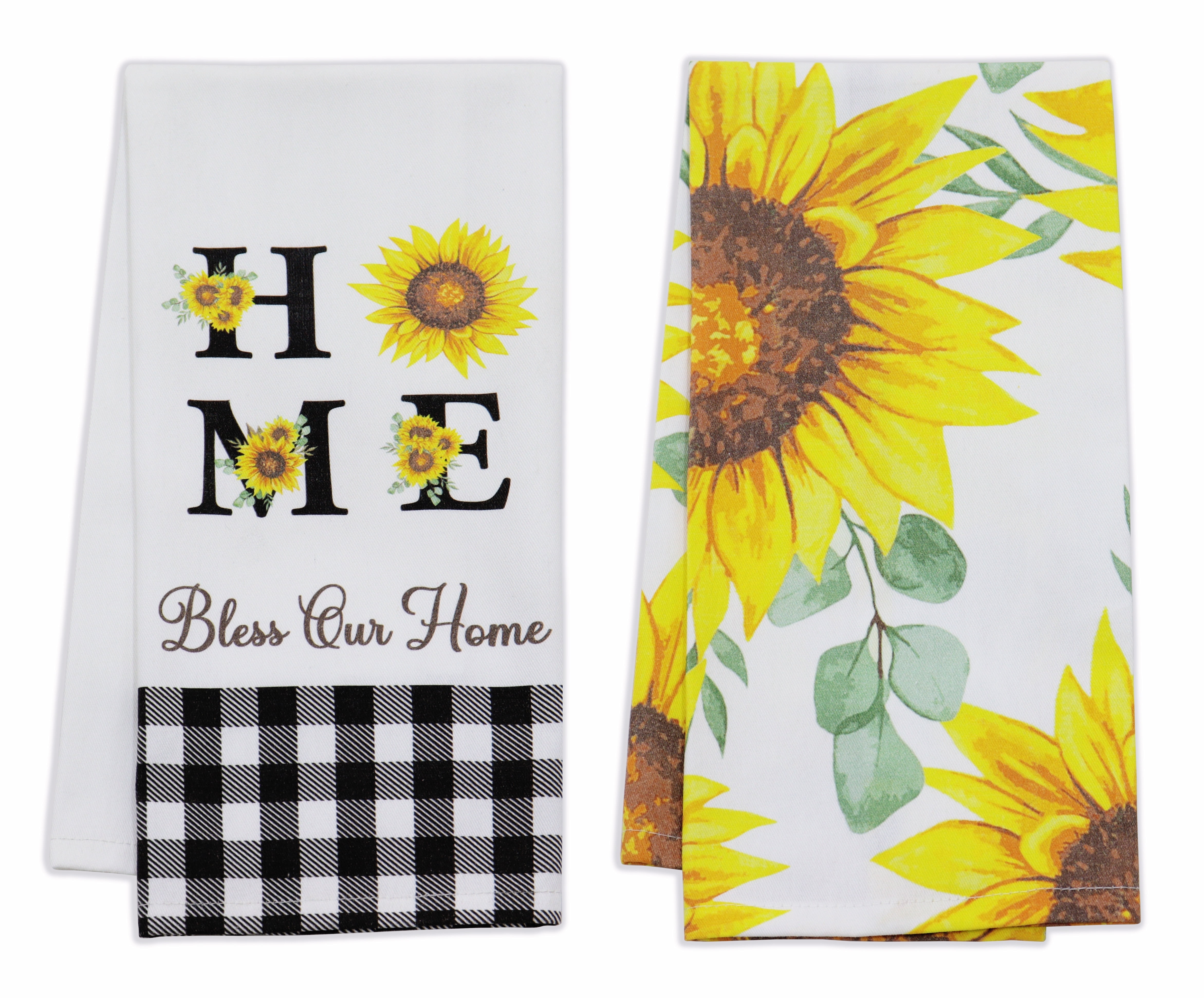 PurpleEssences Sunflower Plaid Kitchen Towels, Pack of 2, 16 x 26 Inch ...
