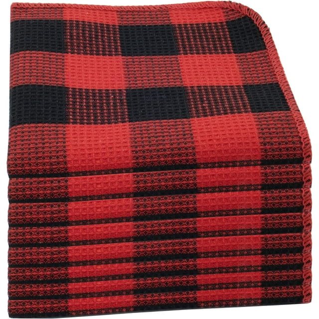 PurpleEssences Waffle Weave Check Plaid Kitchen Towels, 100% Cotton ...
