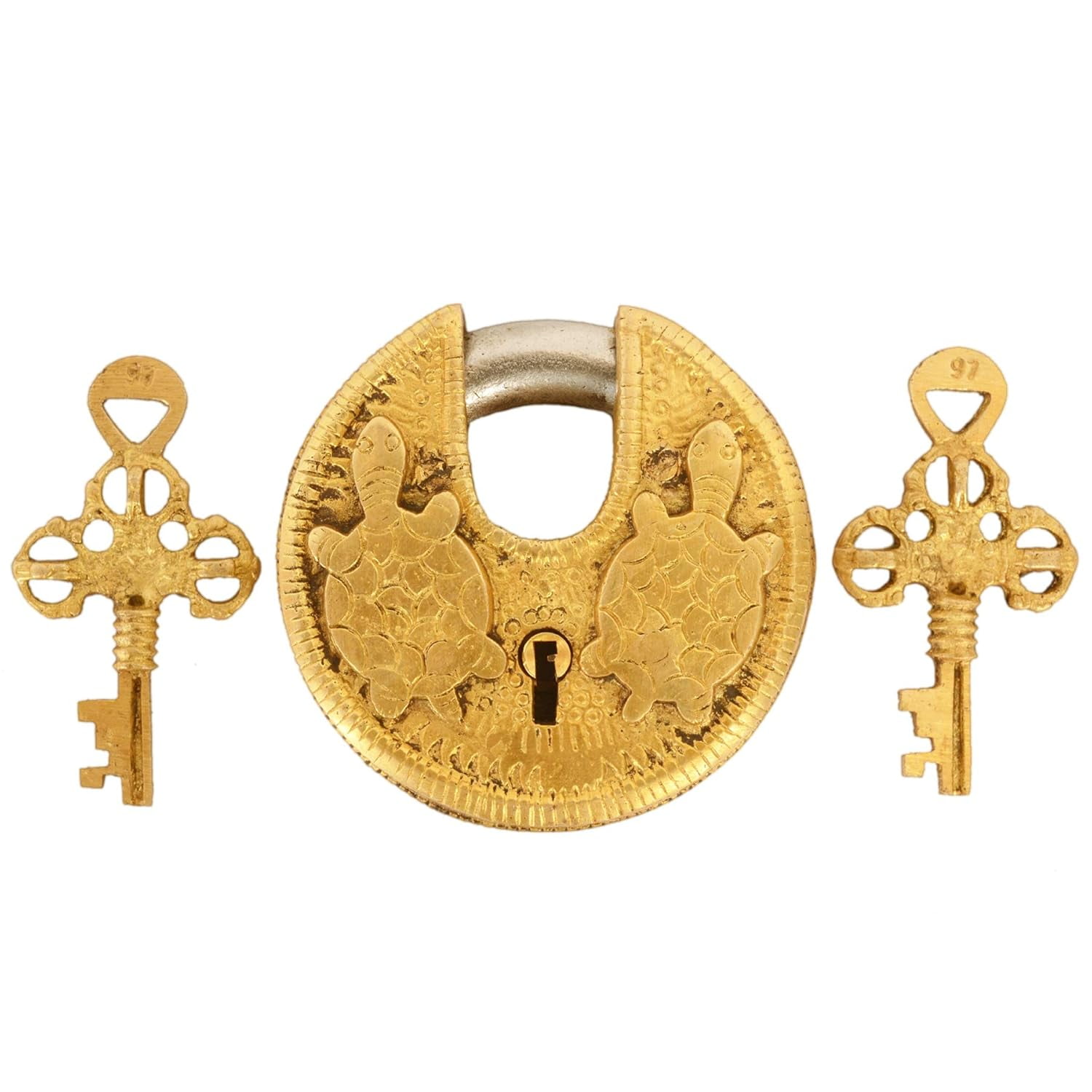 Purpledip Brass Lock Padlock with TortoiseTurtle Round Antique Design ...