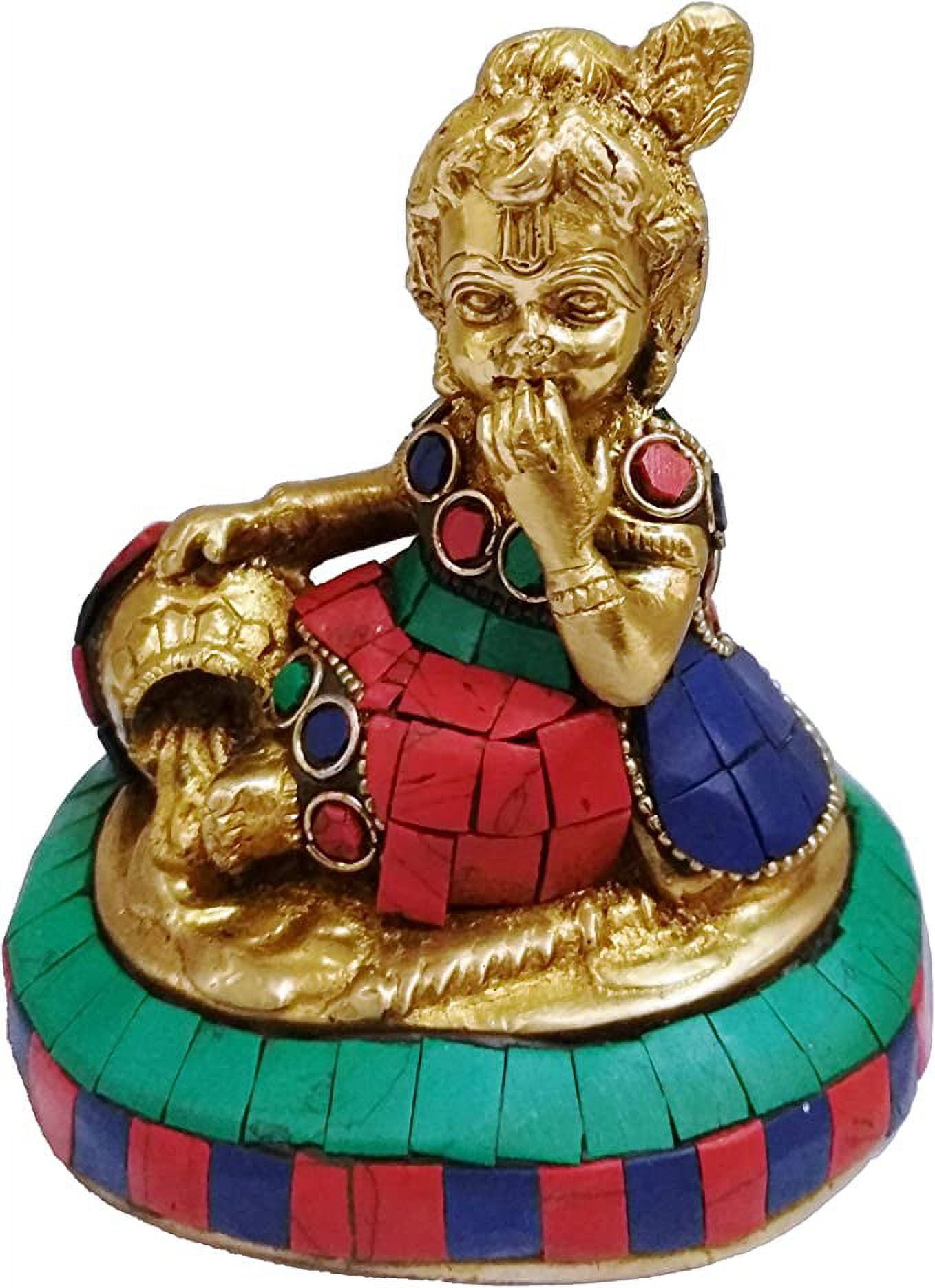 Purpledip Brass Statue Lord Krishna Makhan Chor: Handmade Idol with Gemstones (11430) - Walmart.com