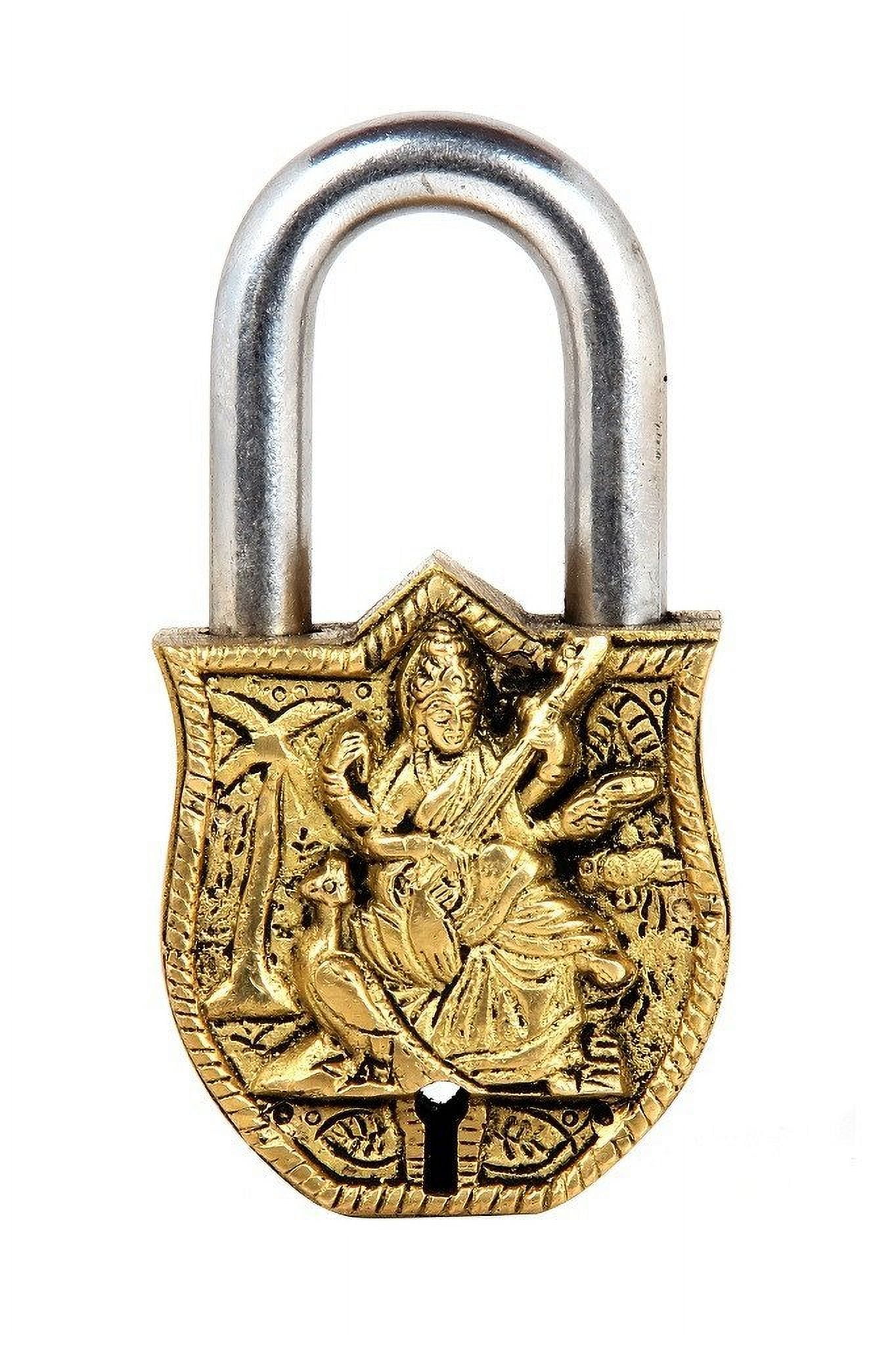 Purpledip Handmade Brass Antique Lock with Saraswati Idol 10008 ...