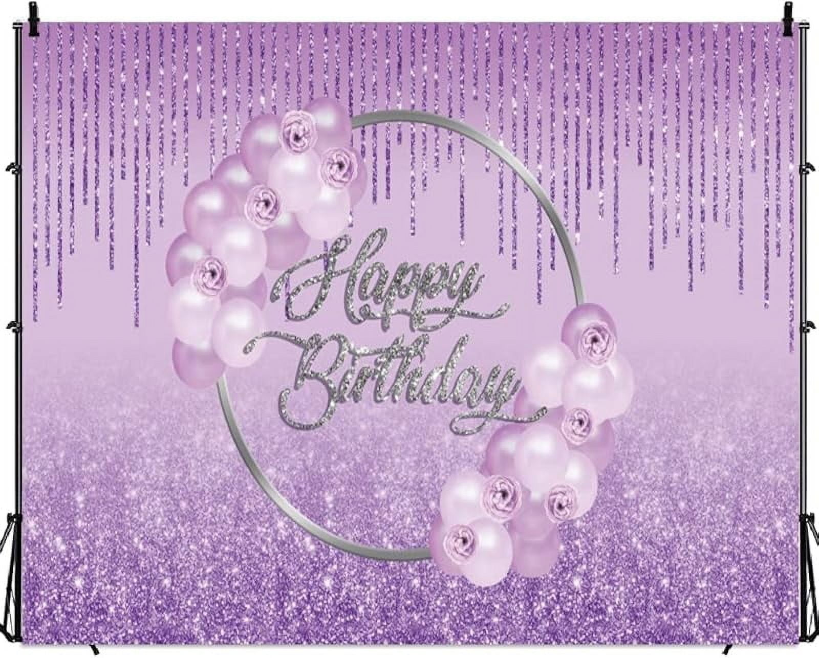 Purples Happy Birthday Backdrop for Women Lavender Violet Glitter Photo ...