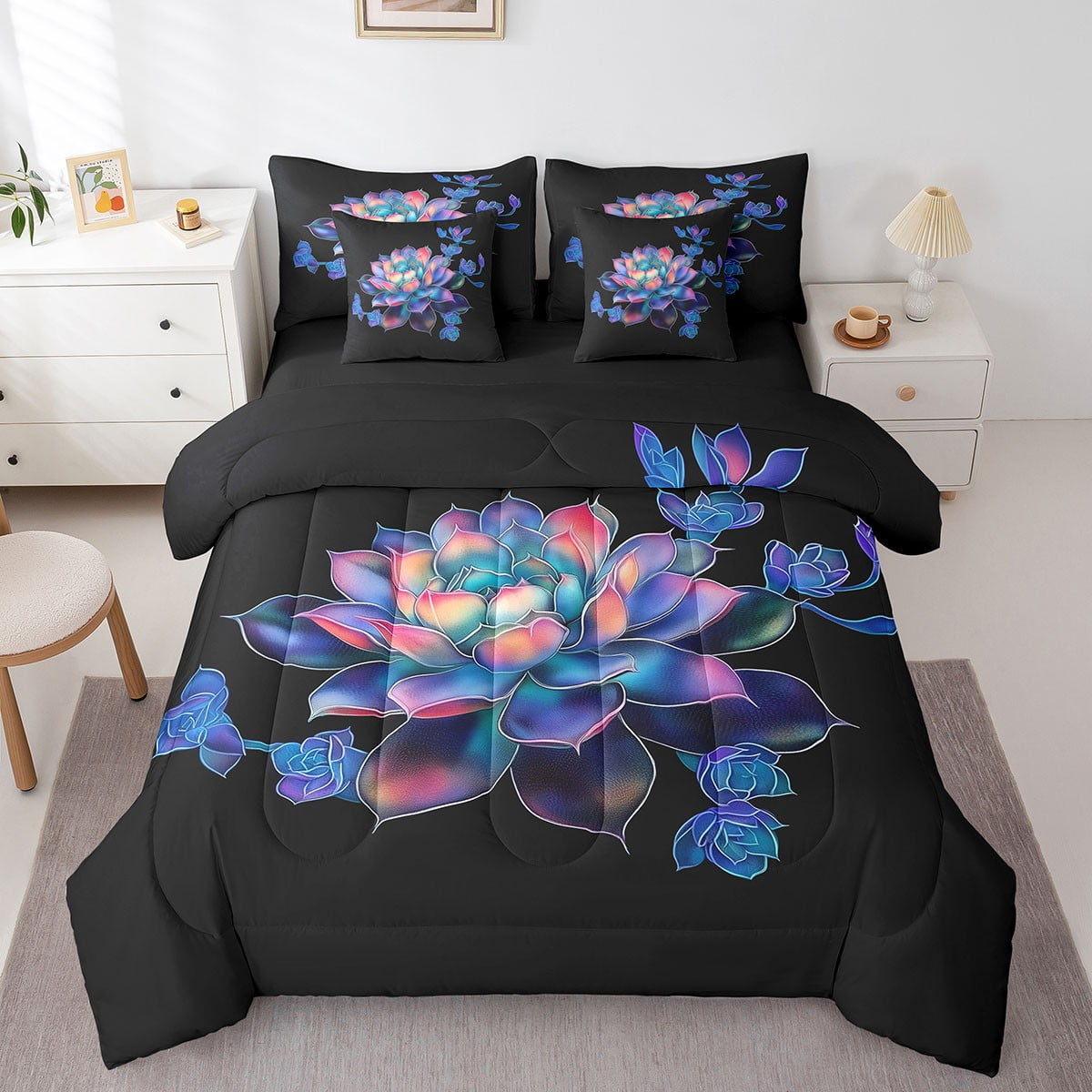 Purplr Lotus Comforter Set Exotic Decor Bedding Set 7 Piecesboho Hippie ...