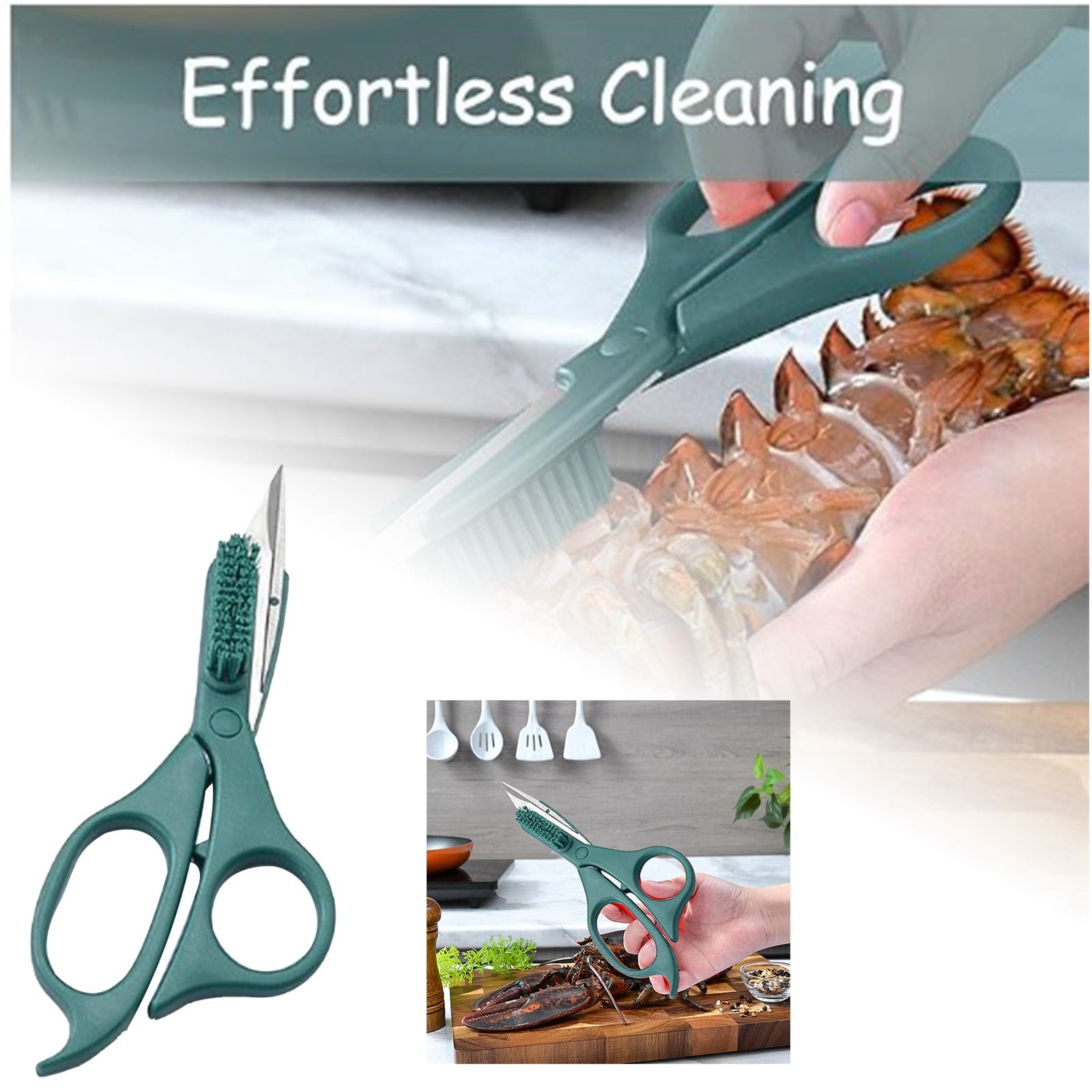 Purpose Kitchen Scissors 2 In 1 Wash Scissors With Brush Stainless ...