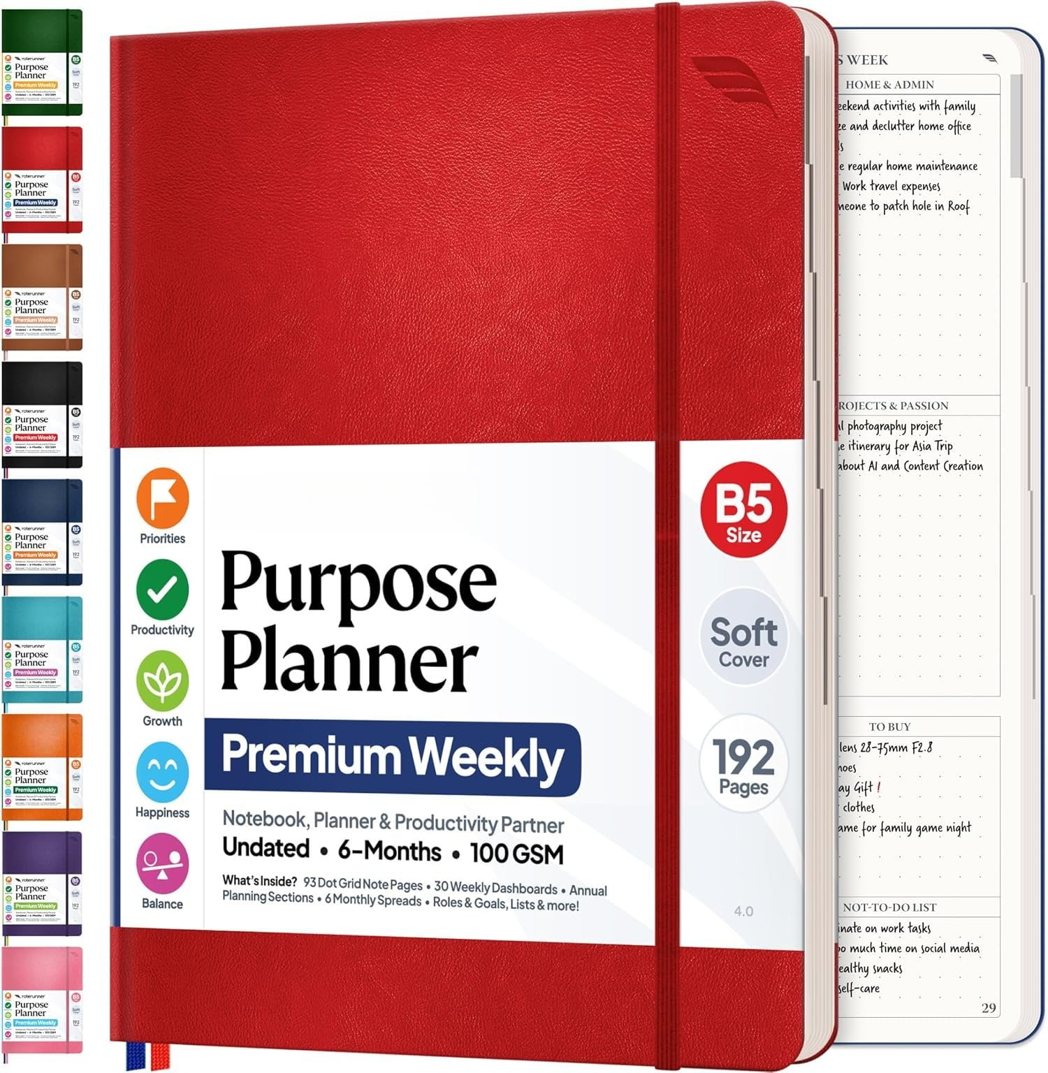 Purpose Planner Notebook B5 7.5"x9.8" Undated 2026 Daily Weekly and ...