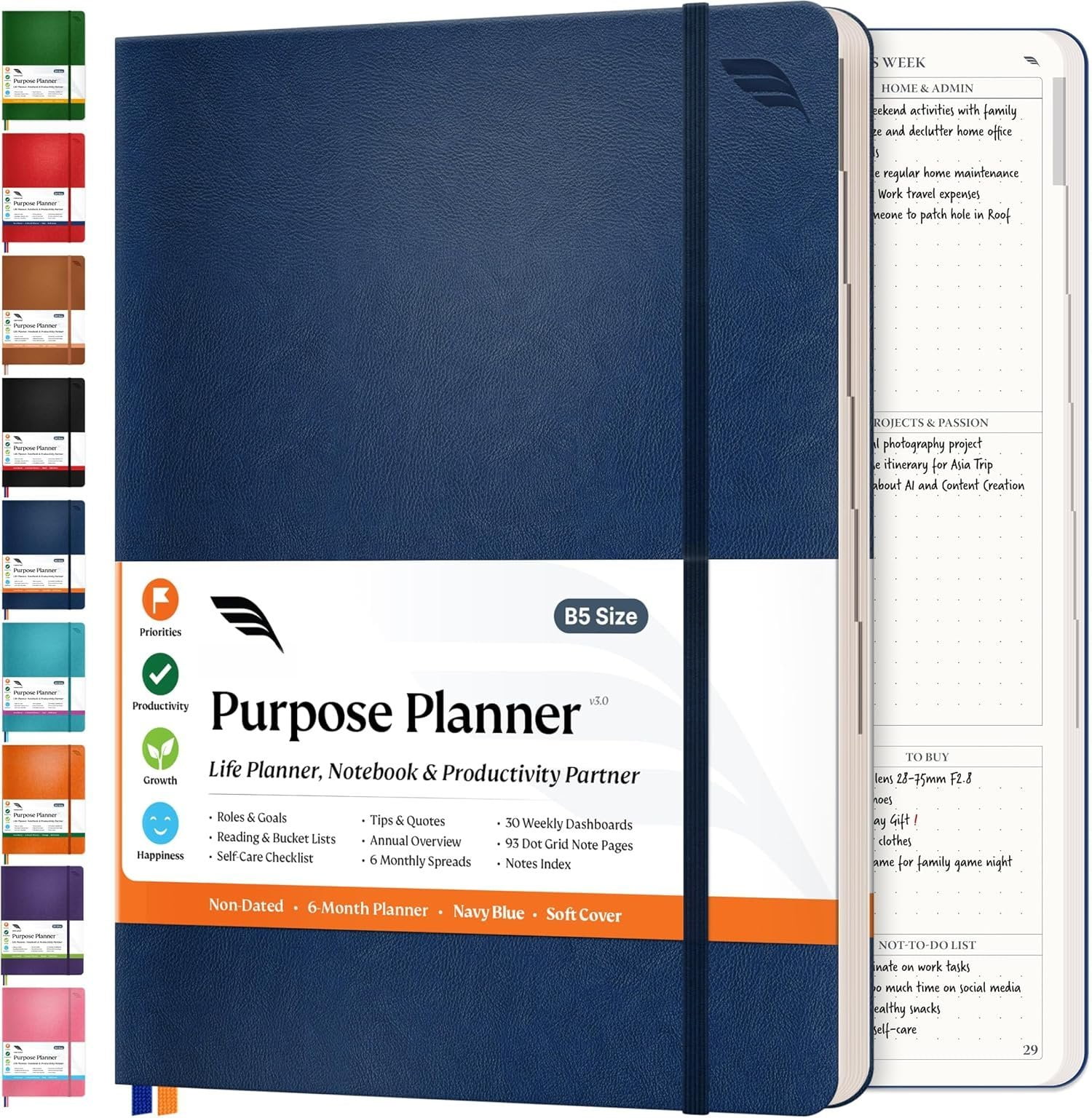 Purpose Planner Notebook B5 7.5"x9.8" Undated Planner 2025 Daily Weekly ...