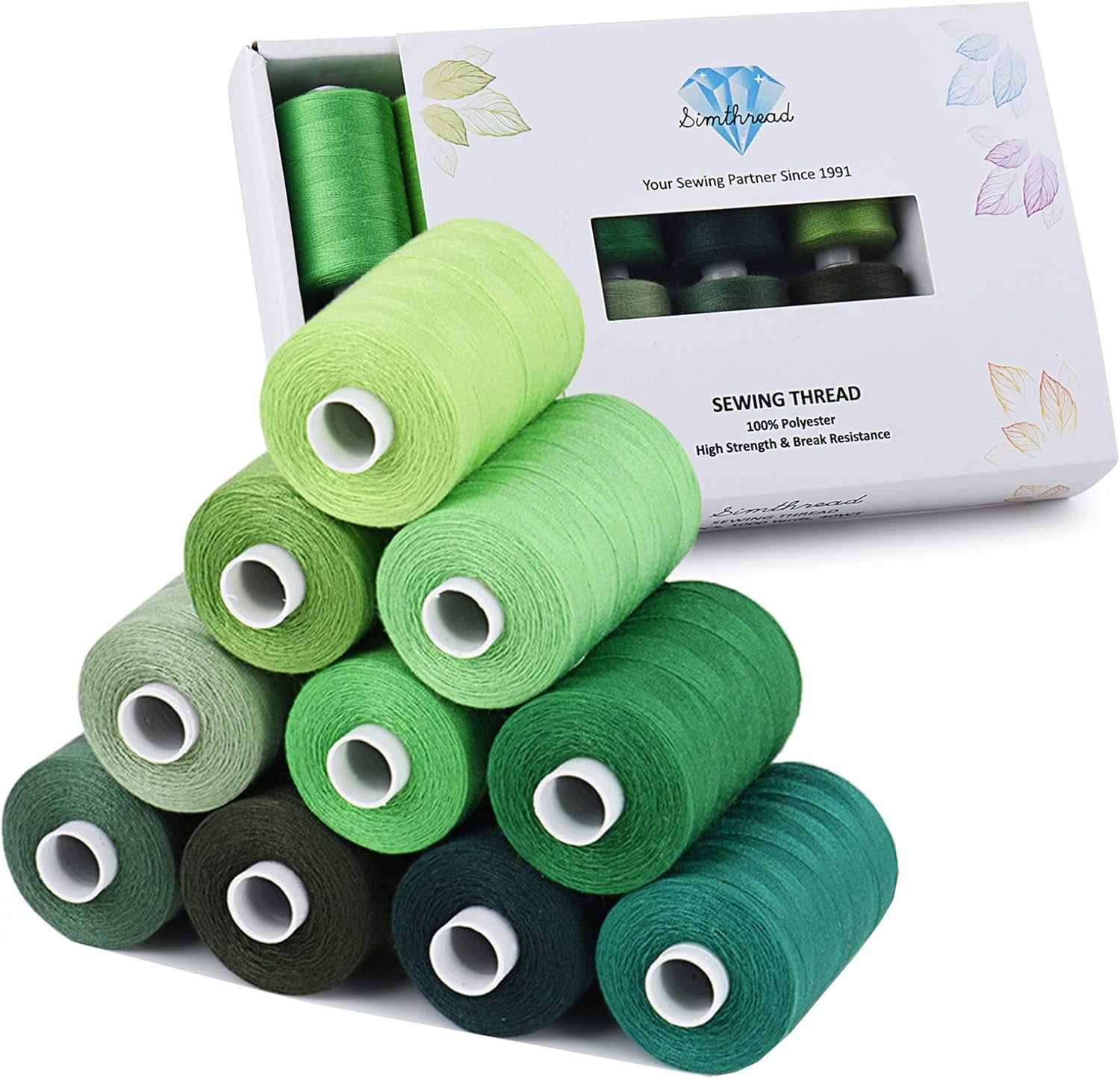 All Purposes Sewing Thread, 10 Spool Assorted Green Series 1000 Yards ...