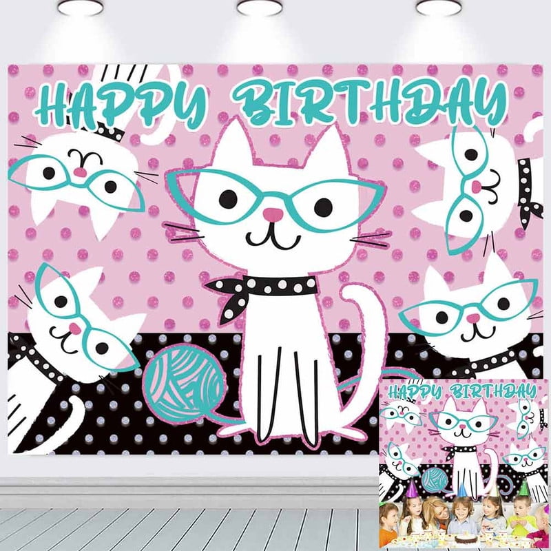 Purr Fect Cat Backdrop Banner Party Supplies Post Birthday Decorations ...