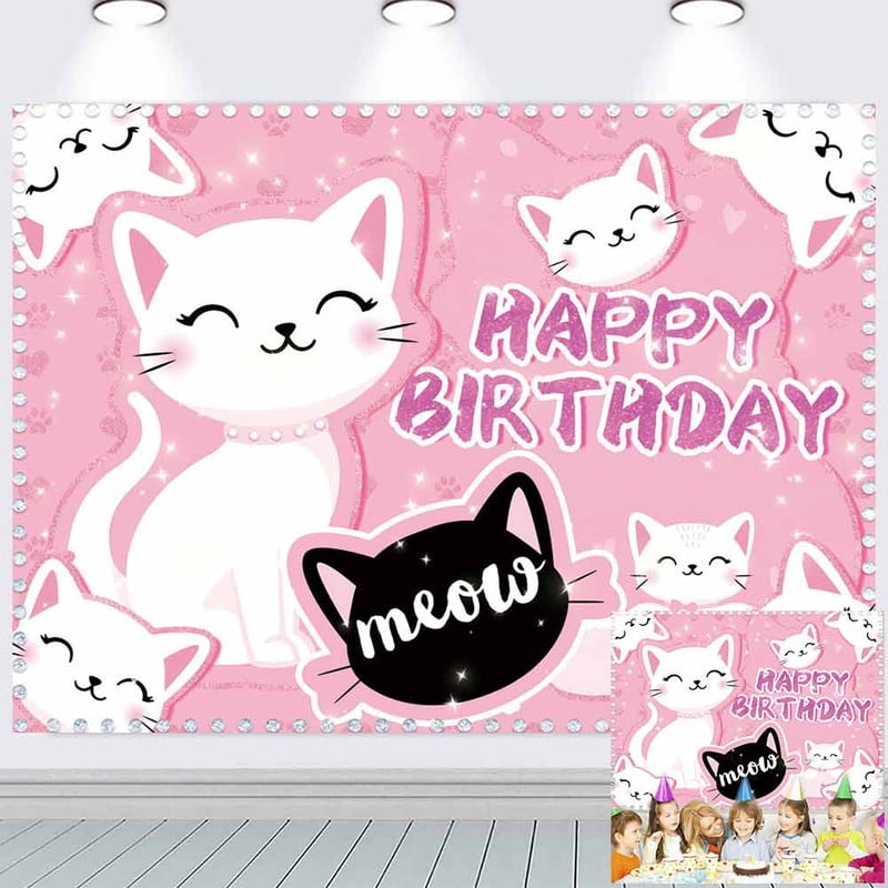 Purr Fect Cat Birthday Banner Backdrop Background Party Supplies ...