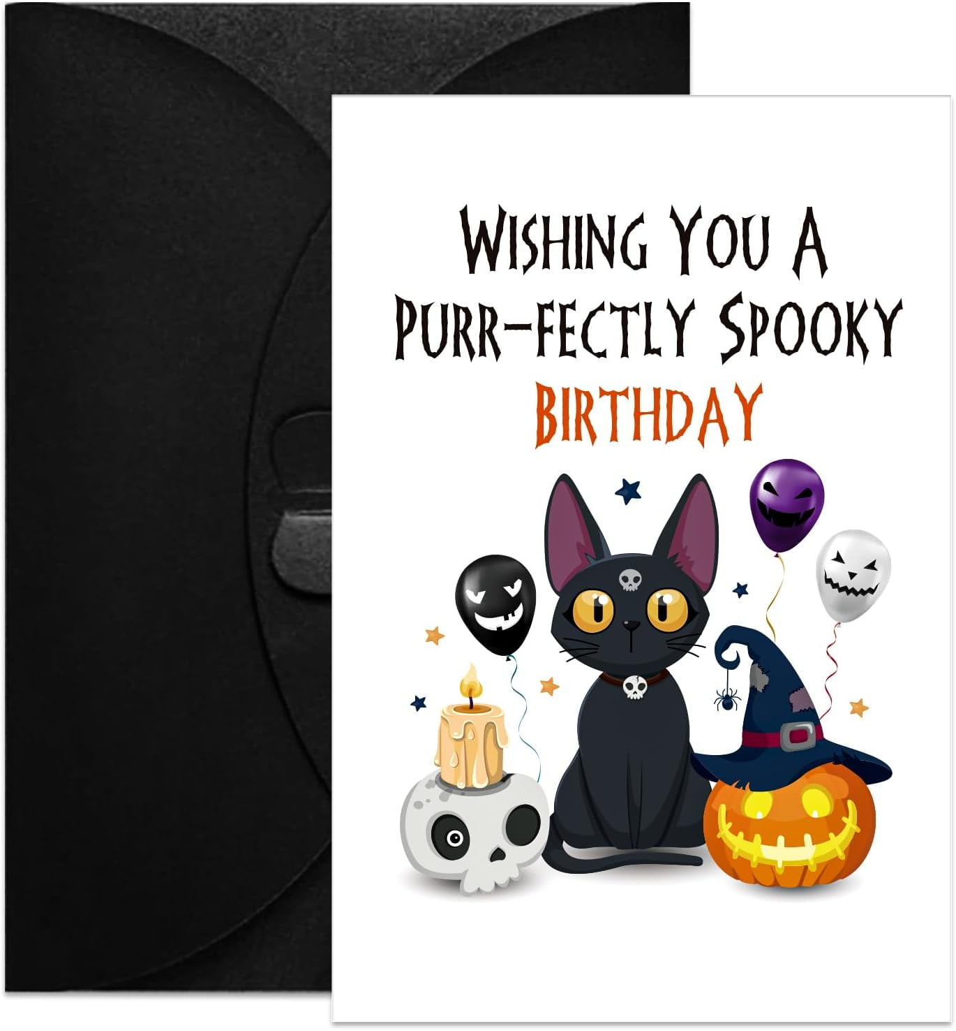 Purr-fectly Spooky Birthday Card - Cute Black Cat Design with Halloween ...