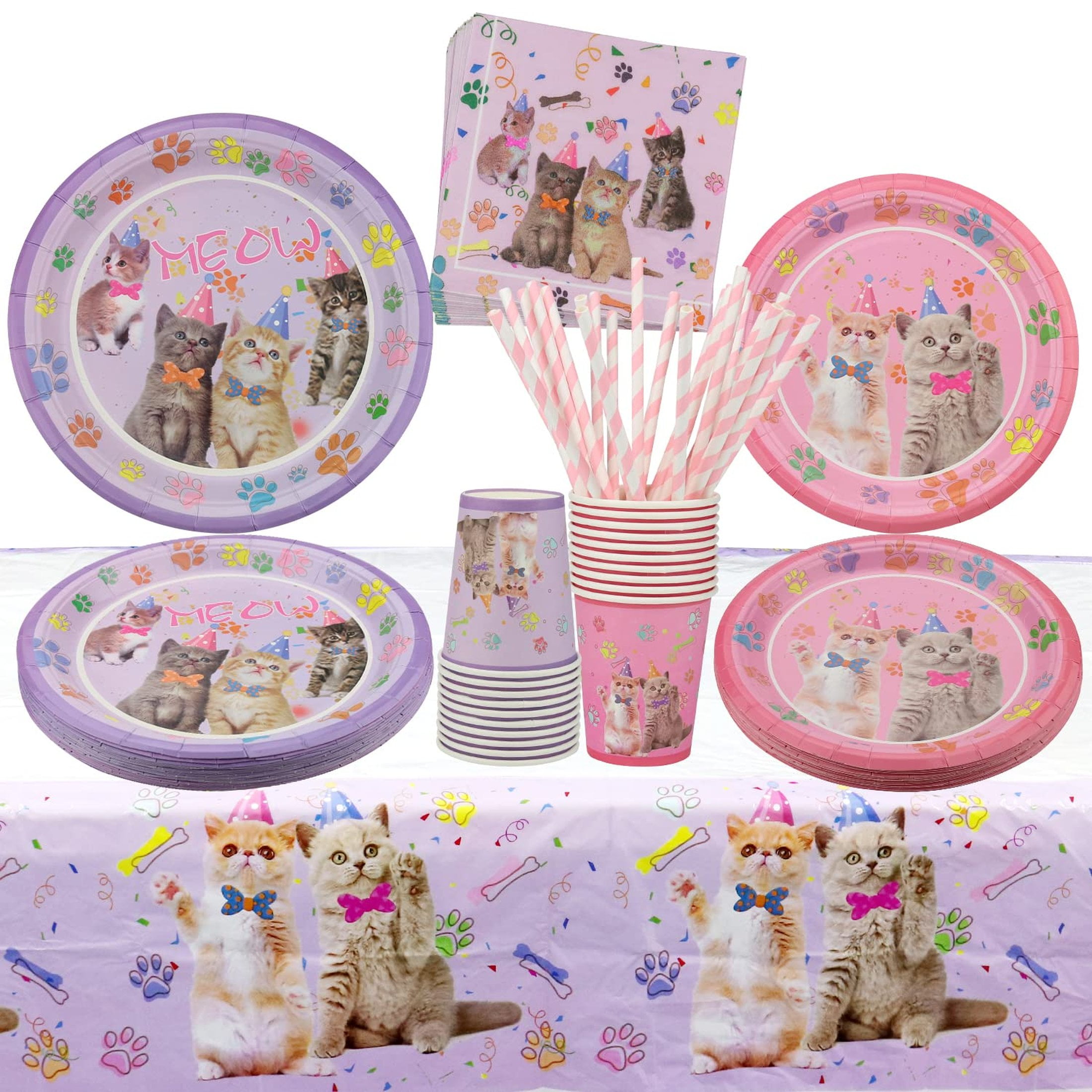Purrfect Cat Celebration Party Set - Complete Dinnerware for 20 Guests ...